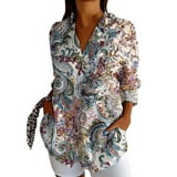 XIAONU Women's Pocket-Fitted Turn-Down-Collar Shirt Loose-Cut Travel ...