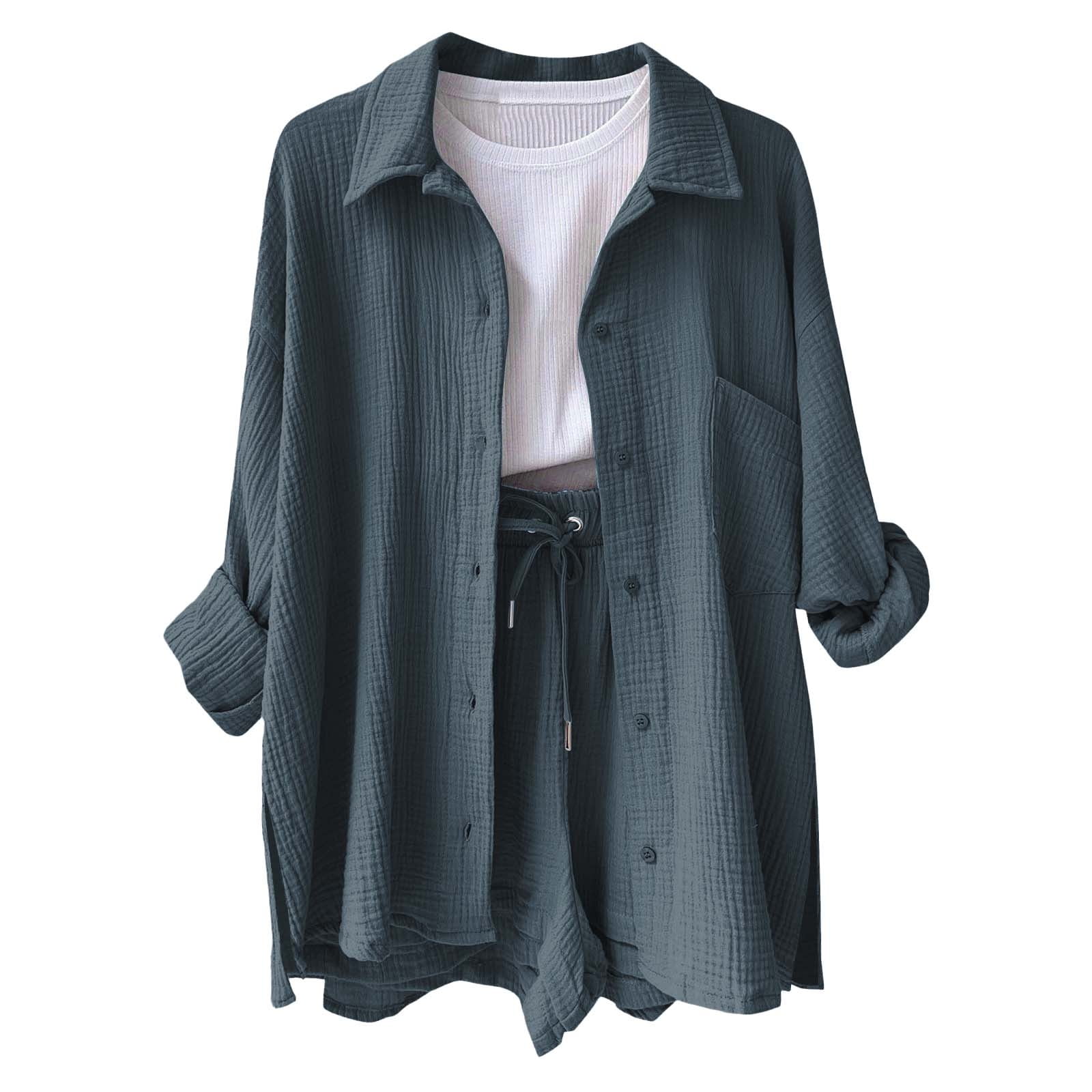 XIAONU Women's Relaxed Fit Button Shirt Turn Down Collar Daily Commute ...