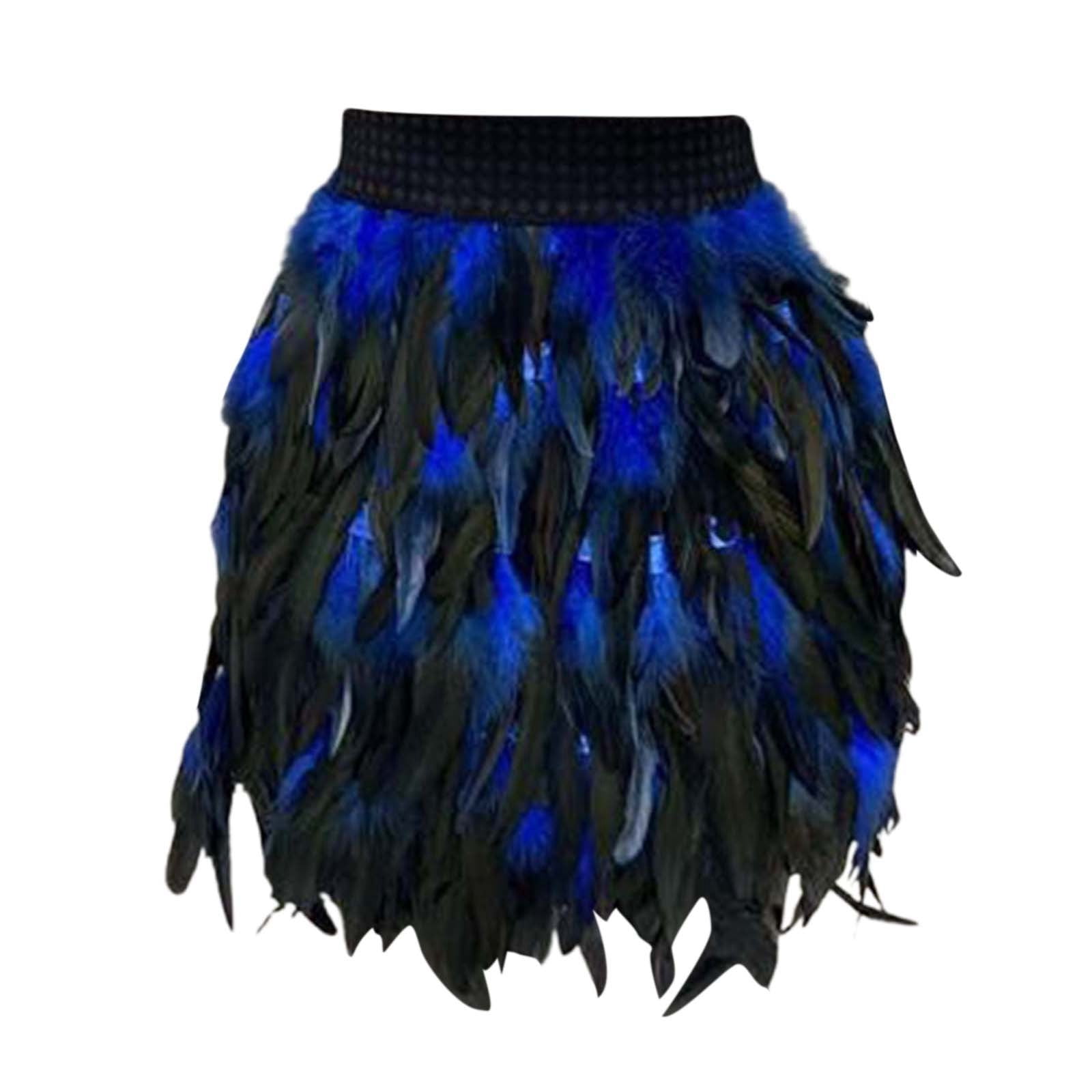 XIAONU Women's Textured Feather Skirt Mini Length Fringed Design Skirts ...