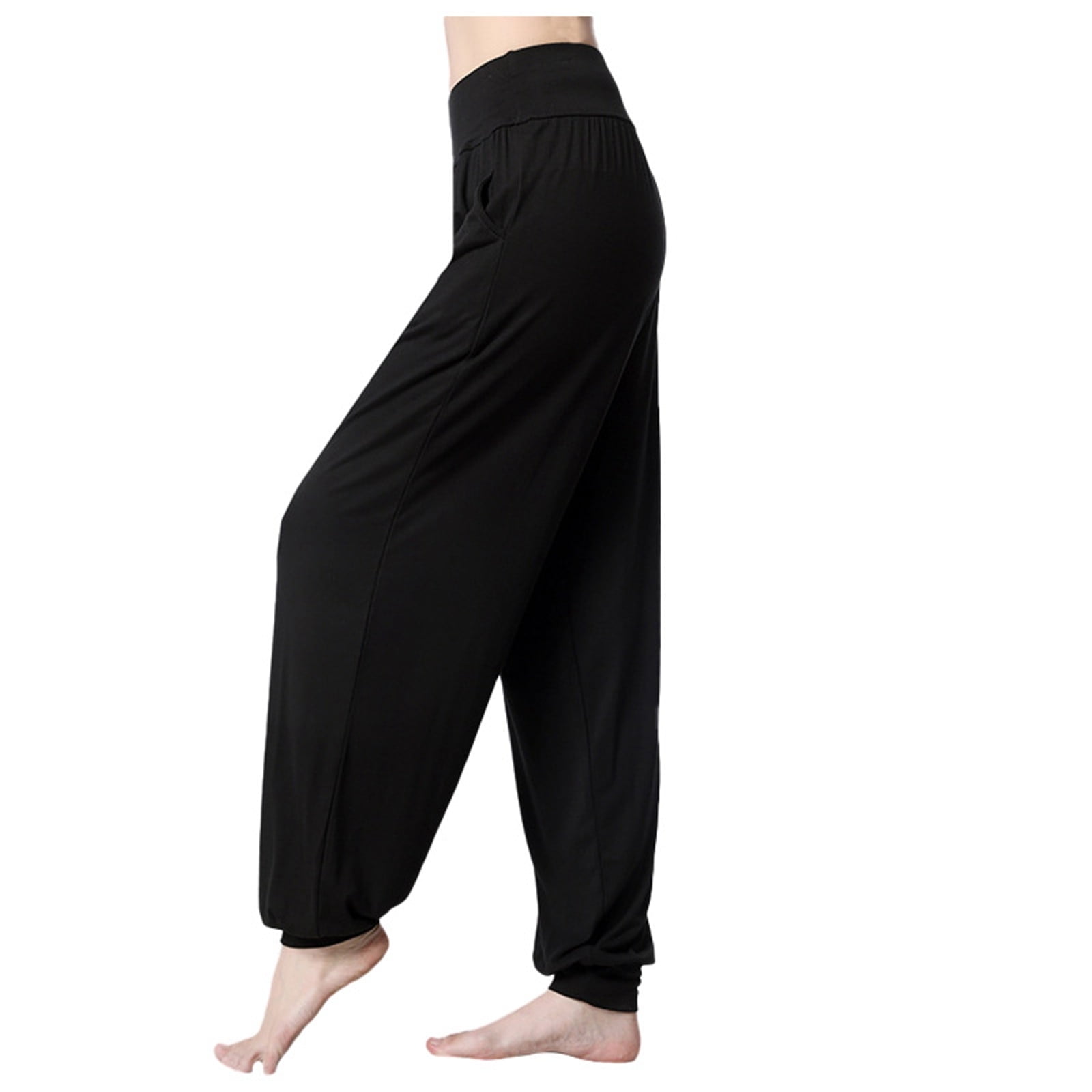 XIAONU Womens Joggers baggy Sports Flat Waist Yoga Pants With Pockets Solid Color Trendy ...