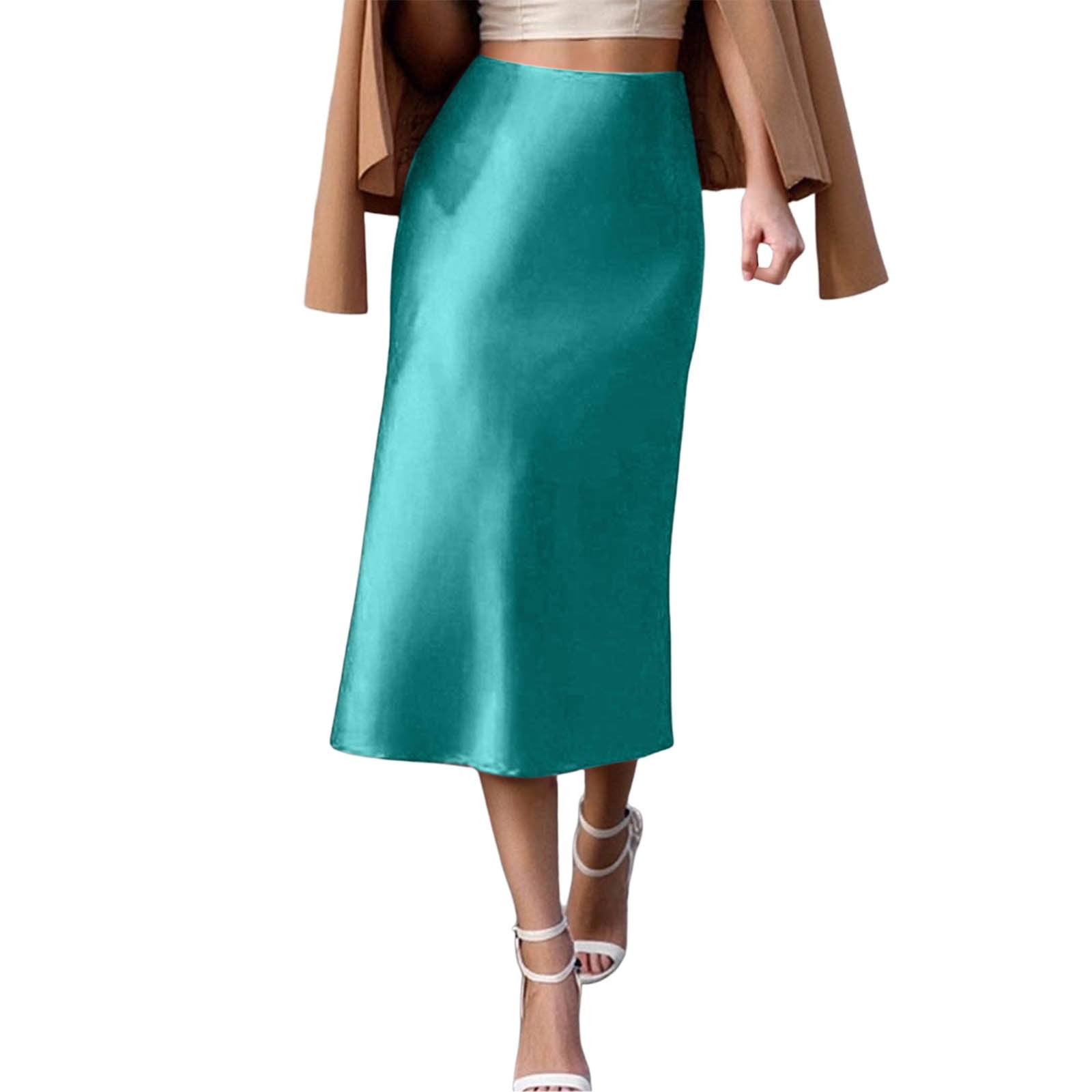 XIAONU Womens Satin Midi Skirt Bias Cut Skirt Smooth Sophisticated ...