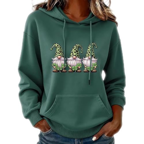 XIAONU Womens St Patrick's Day Gnome Trio Graphic Hoodie Leopard Print ...