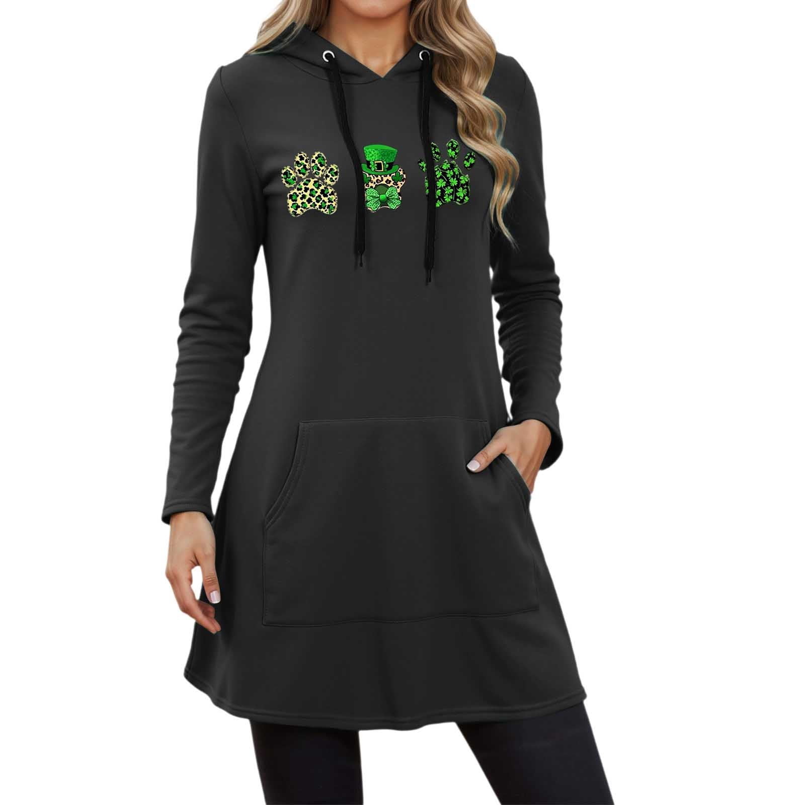 XIAONU Womens St Patrick's Day Paw Print Graphic Hoodie Dress Leopard ...