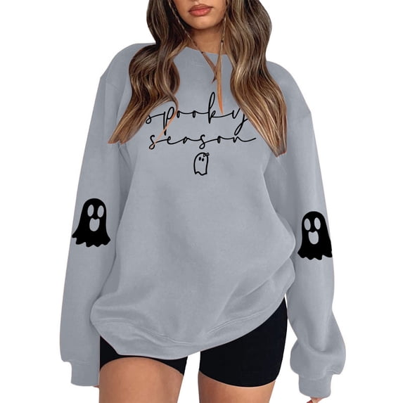 XIAONU Womens Sweatshirts Cute Ghost Print Trendy Hoodless Tops Peasure ...