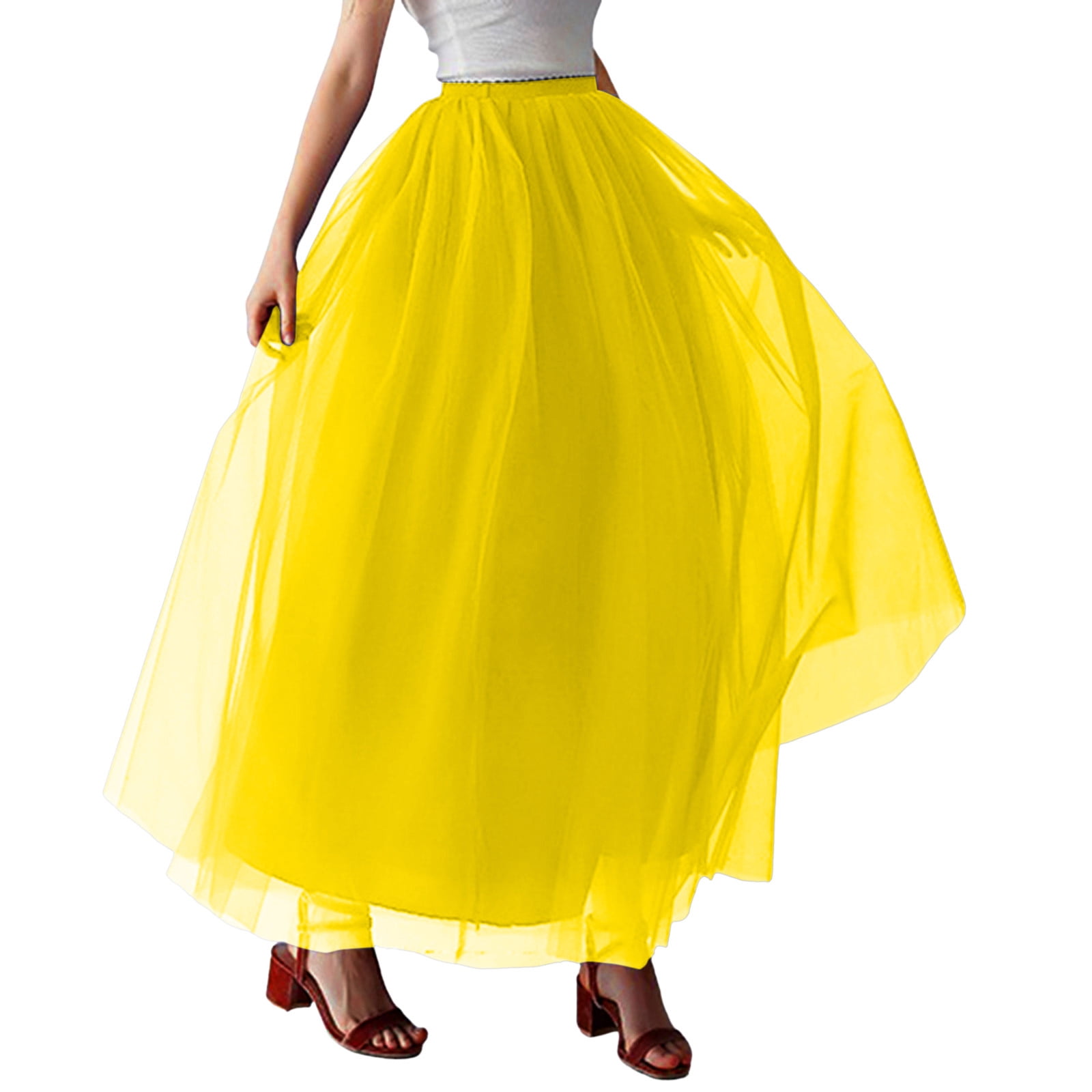 XIAONU Womens Tulle Maxi Skirt Loose Flared Sheer Skirt Lightweight ...