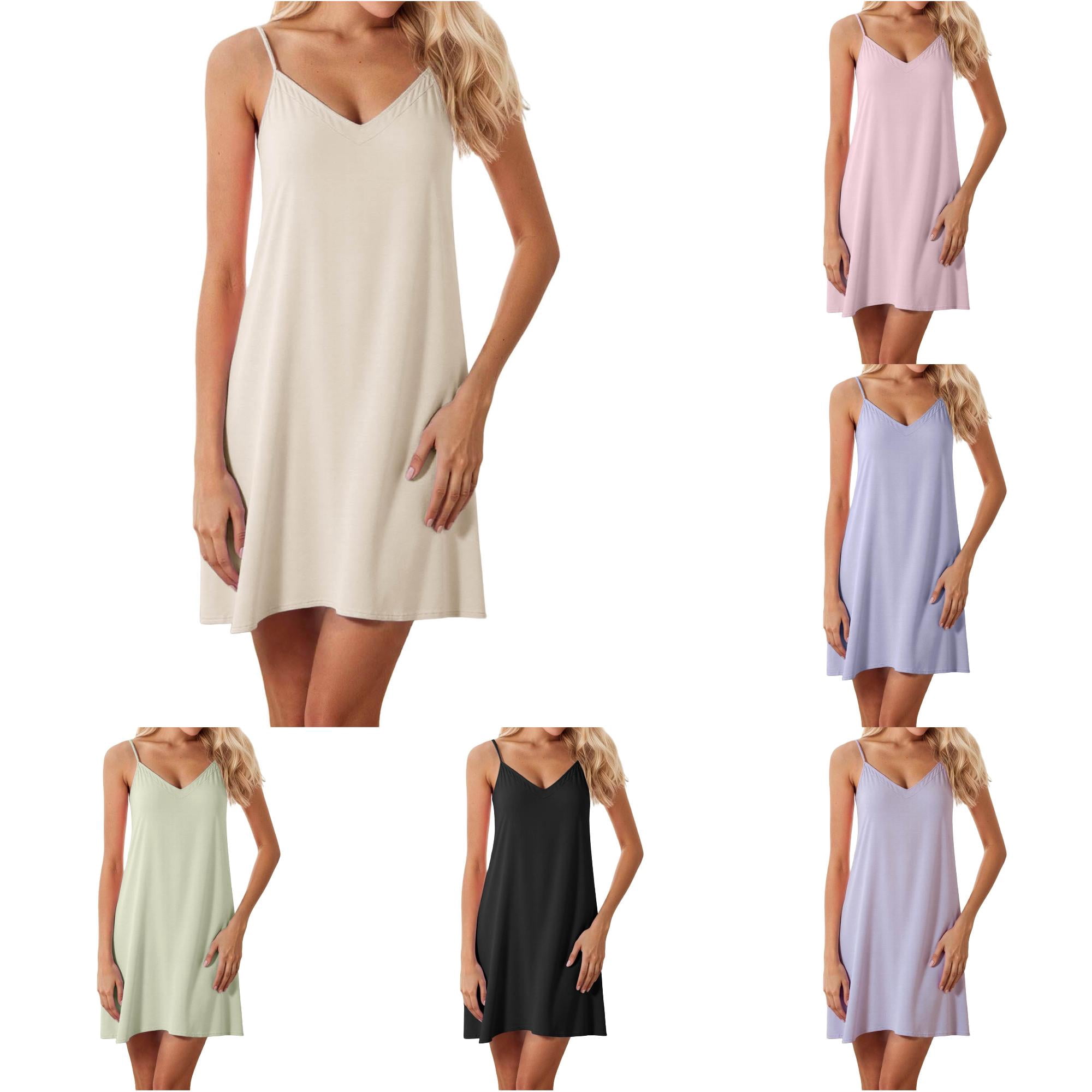 XIAONU Womens V Neck Sleep Dress Thin Strap Loose Flowy Short Lounge ...