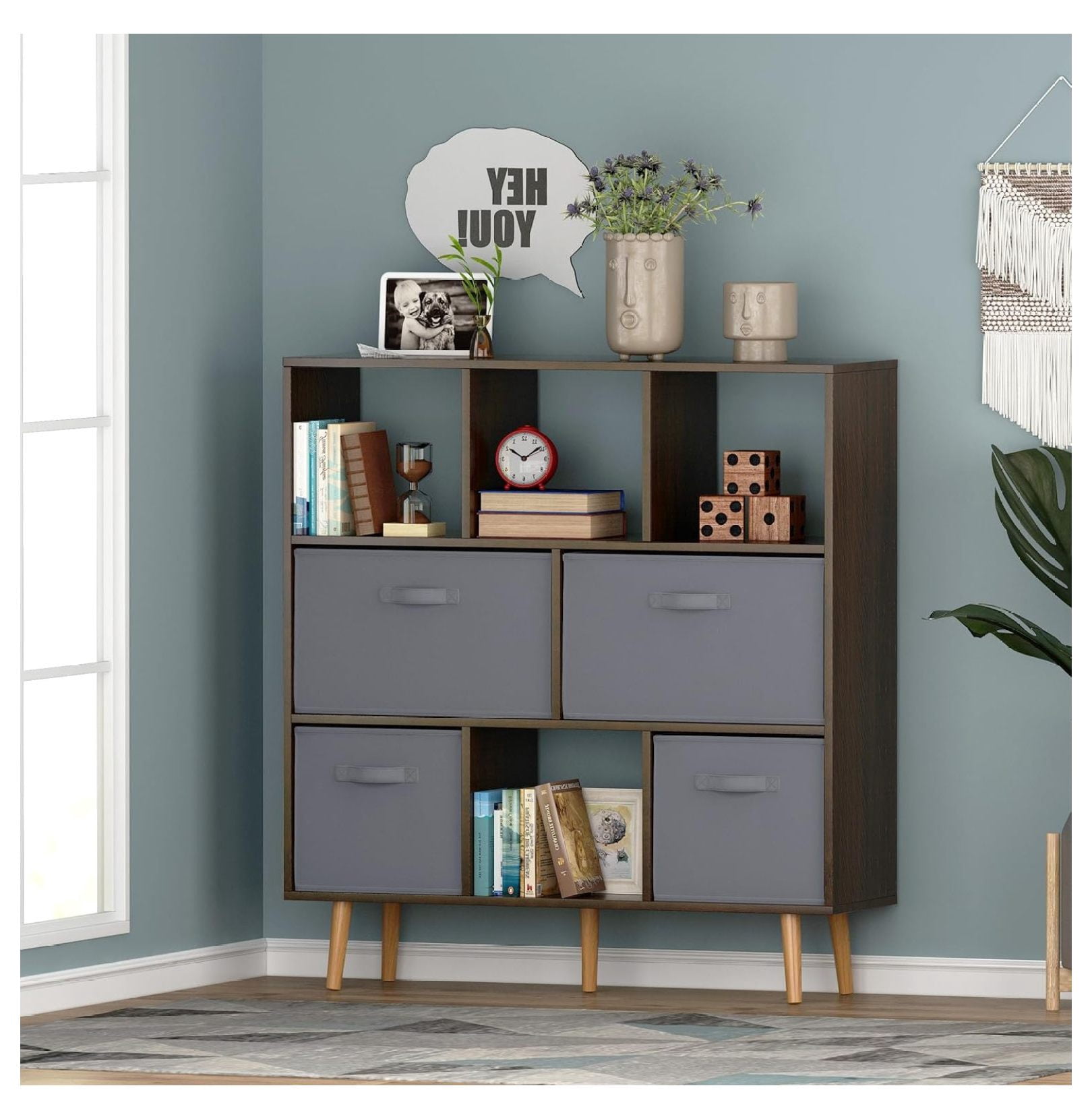 XIAOTAO 3 Tier Bookshelf with Storage for Kids Nursery Rooms, Cubby ...