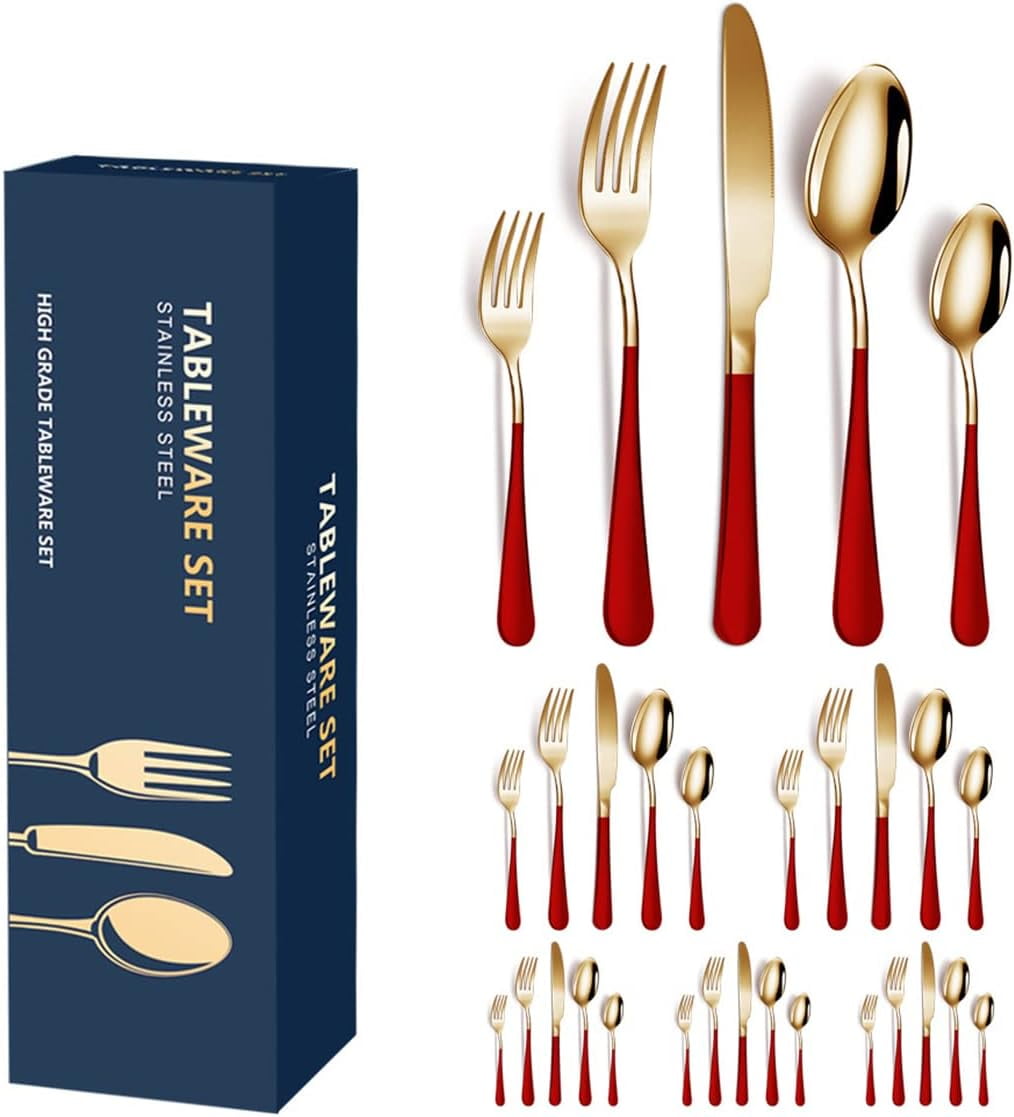 XIAOYU 30 Piece Silverware Set Service for 6, Matte Handle Stainless ...