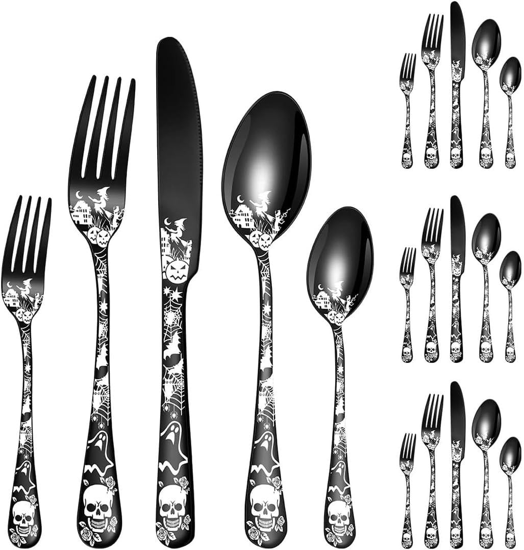 XIAOYU Halloween Themed Skeleton Silverware Set for 4, 20-Piece ...