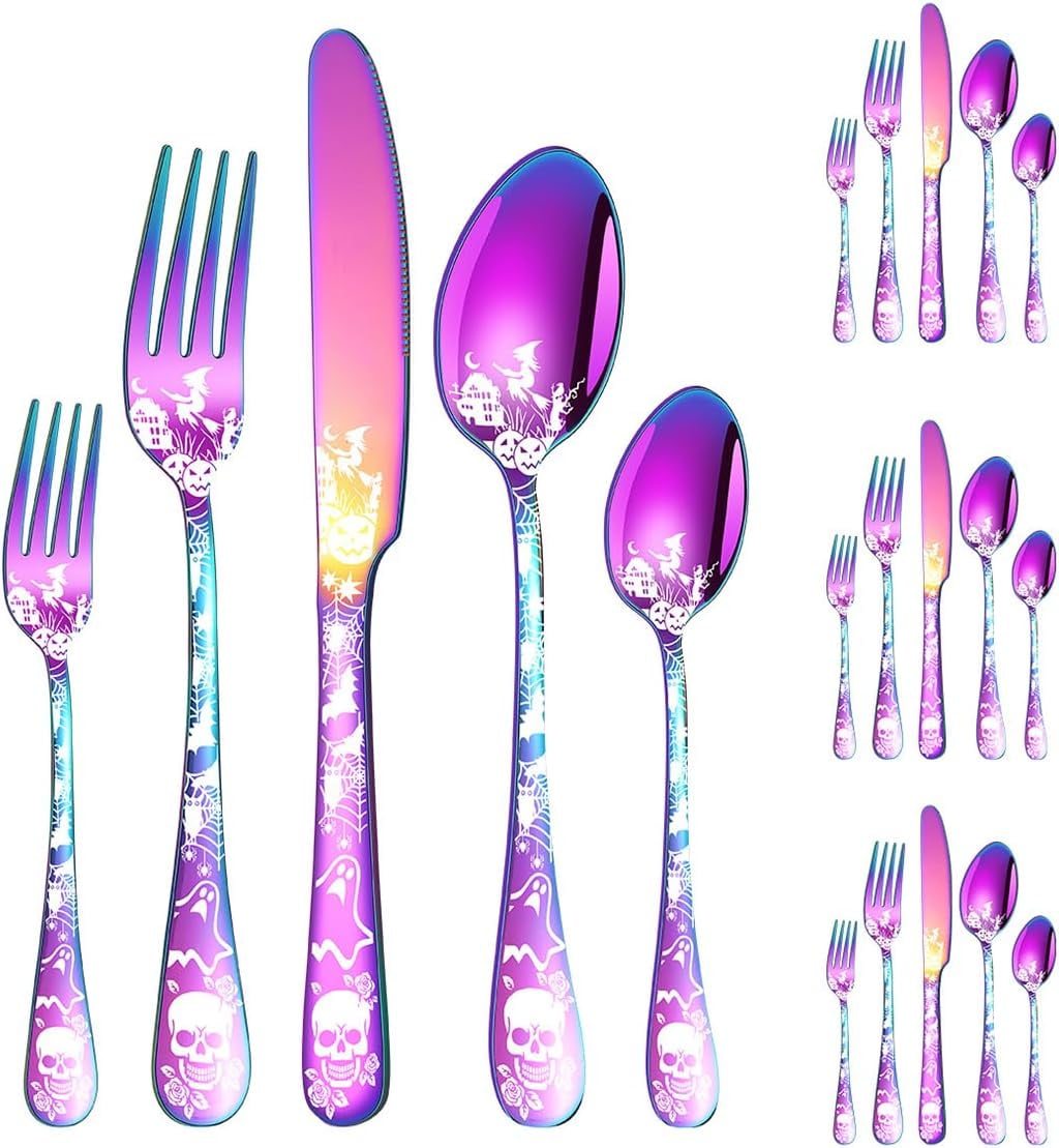 XIAOYU Themed Skeleton Silverware Set for 4, 20-Piece Stainless Steel ...