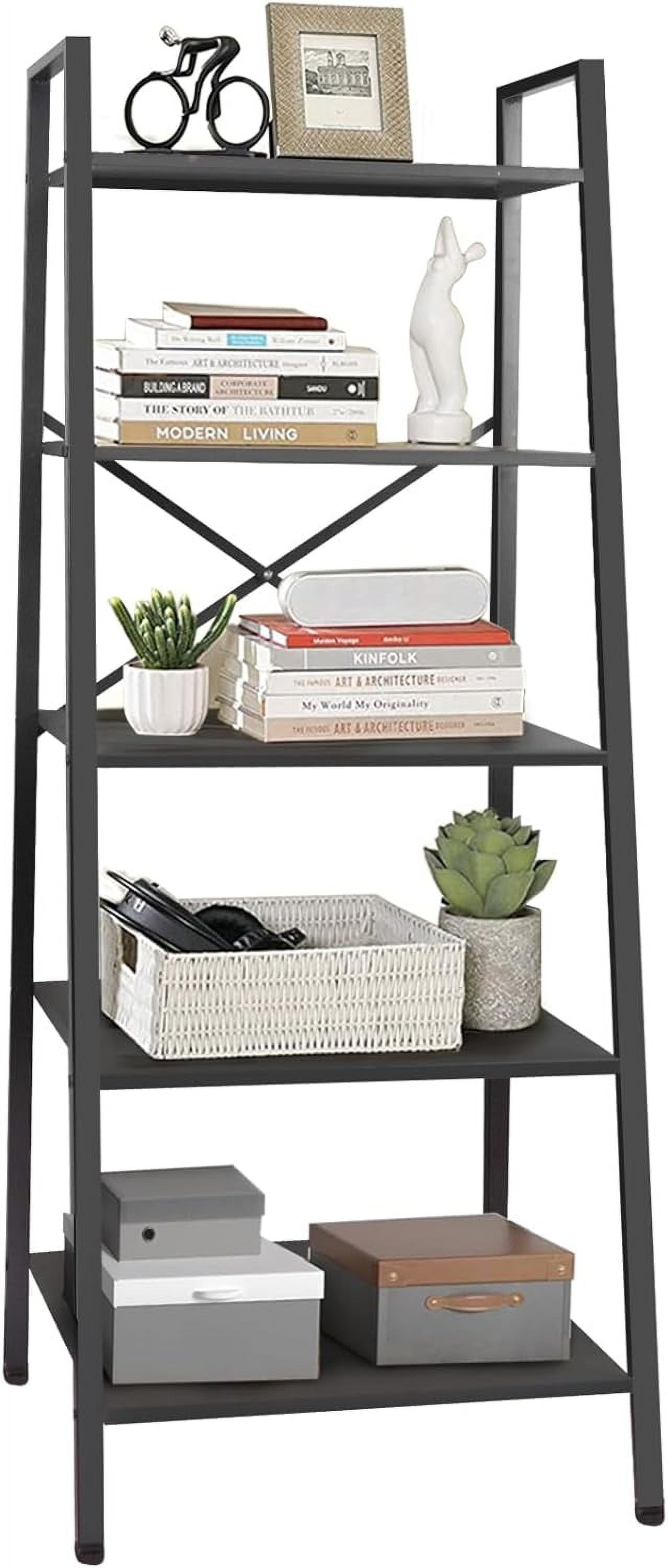 XIAPIA Ladder Shelf, 5 Tier Ladder Bookshelf with Adjustable Feet ...