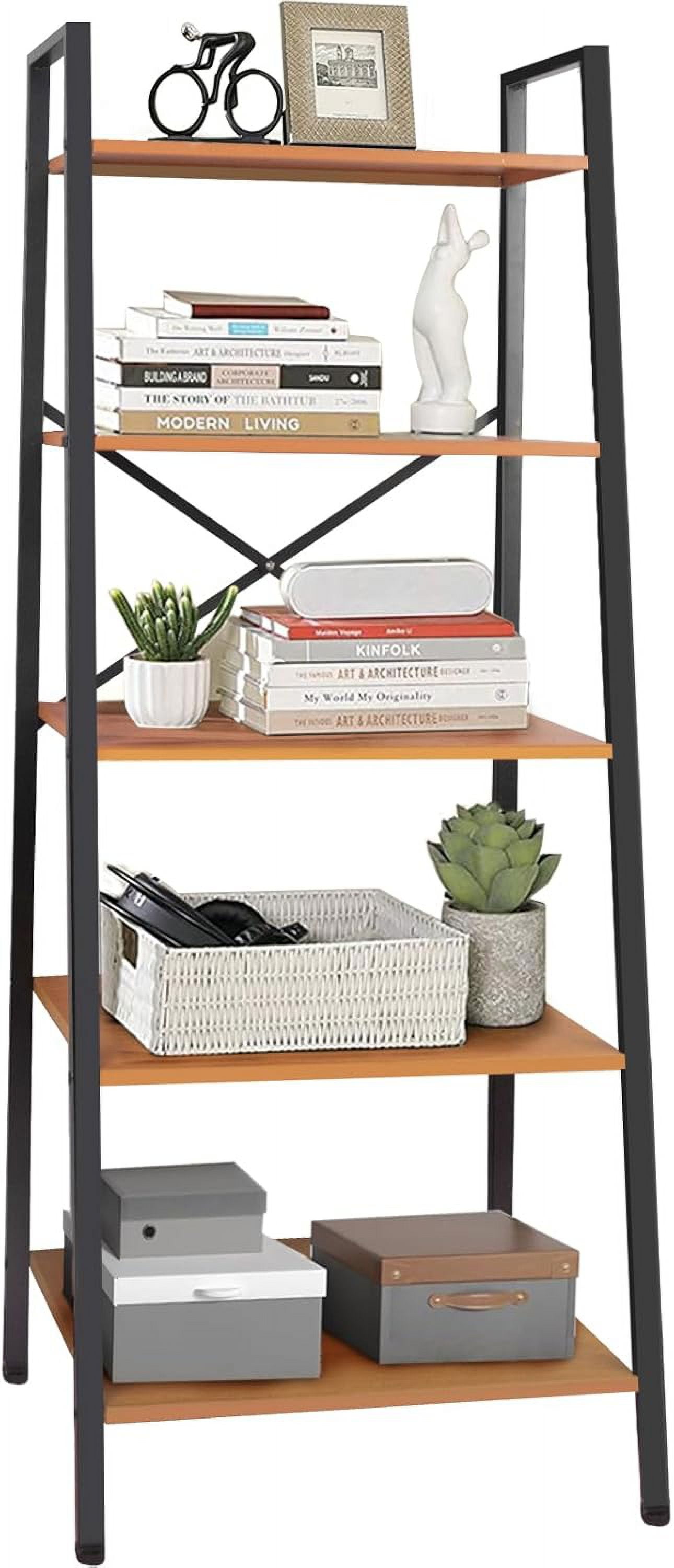 XIAPIA Ladder Shelf, 5 Tier Ladder Bookshelf with Adjustable Feet ...