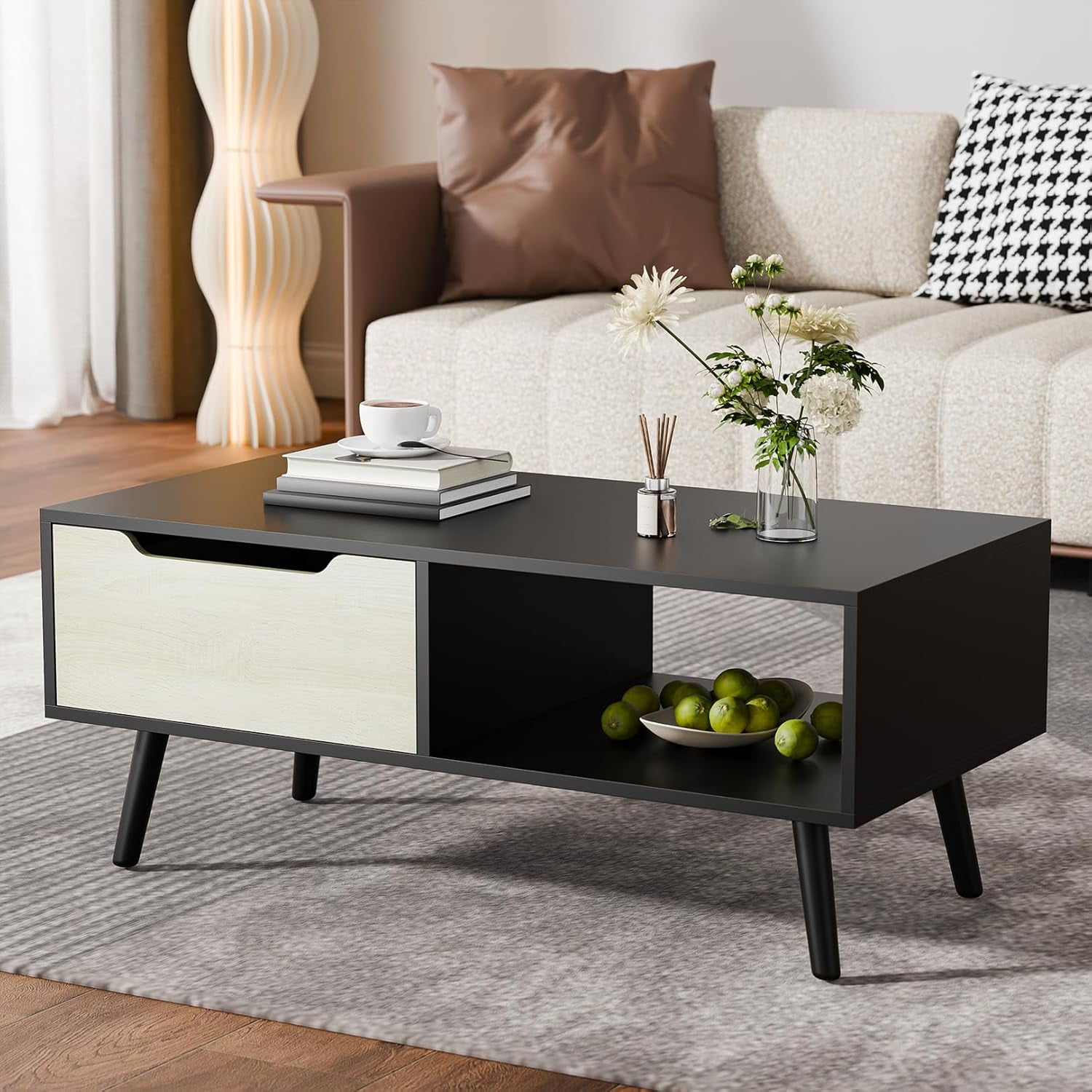 XIAPX Modern Coffee Table, Wooden Cocktail Table with Storage ...