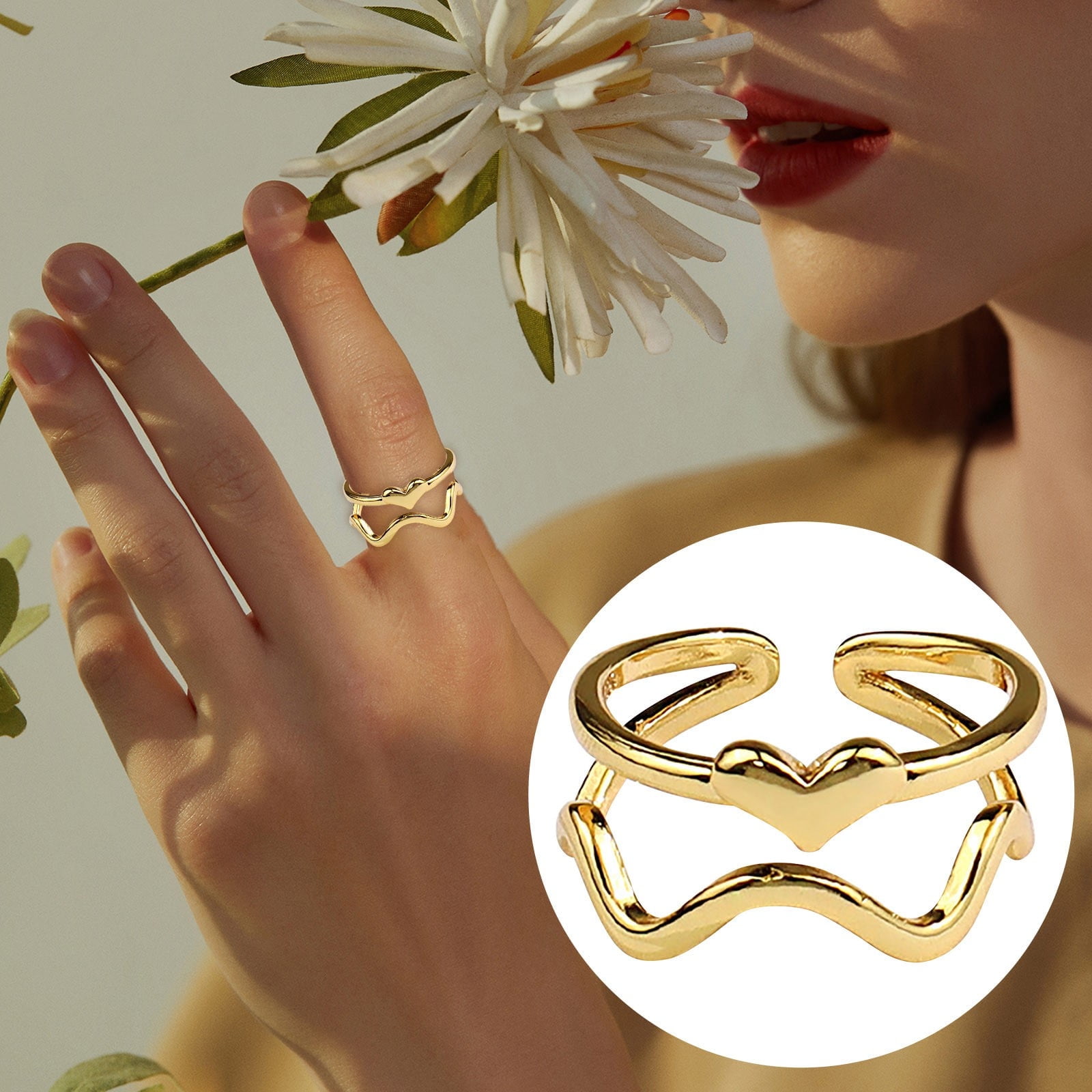 XIAQUJ Adjustable Rings for Women Open Finger Ring Ladies Gold Delicate ...