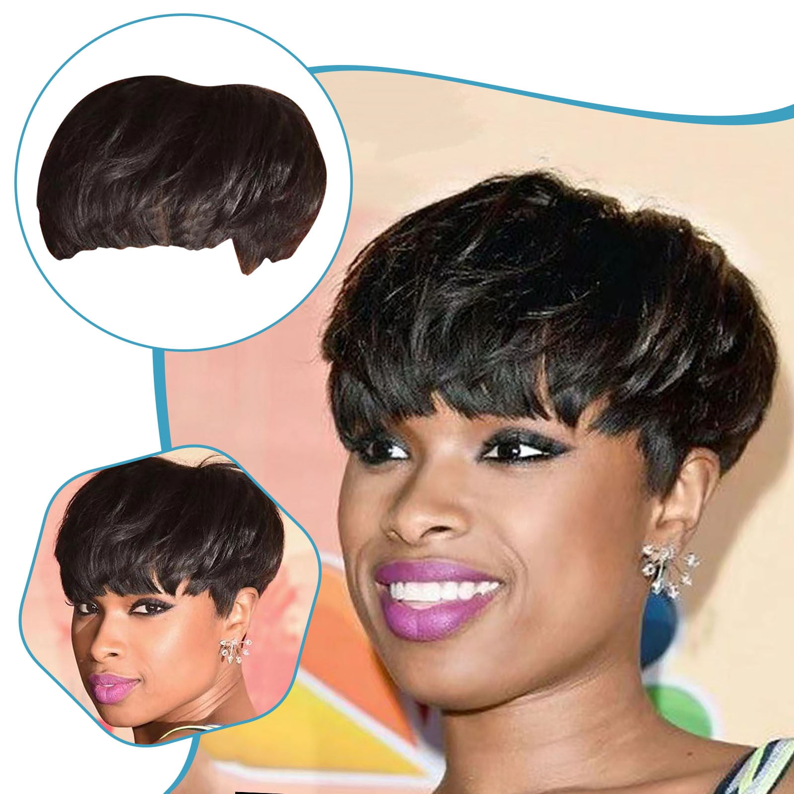 XIAQUJ Fiber Wig Fashion Short Hair Black Rose Net High Temperature ...