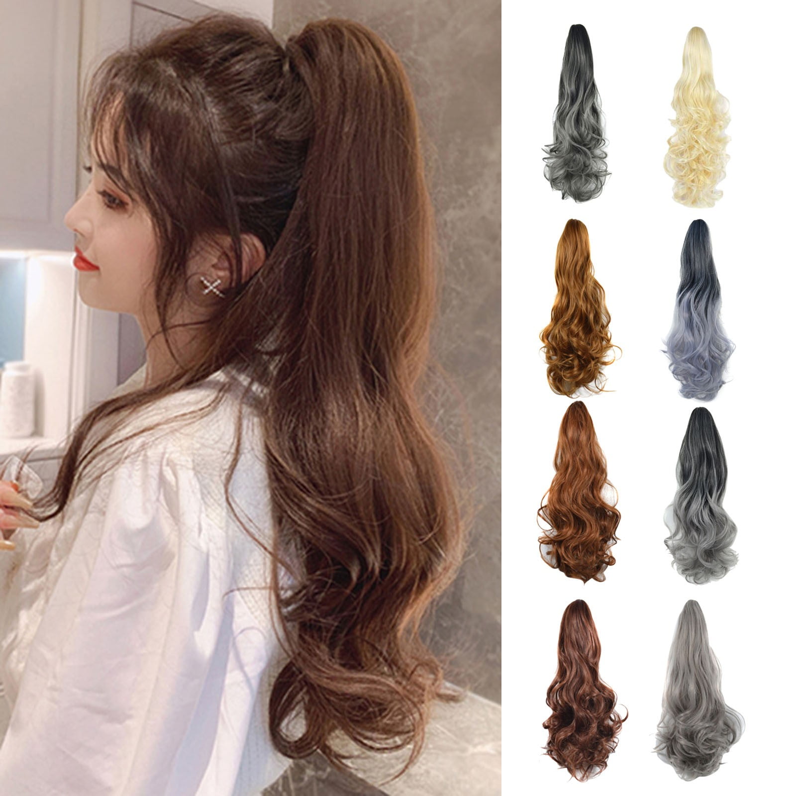 XIAQUJ Ponytail Wig Clip Long Curly Hair Big Wave Women's High Ponytail ...