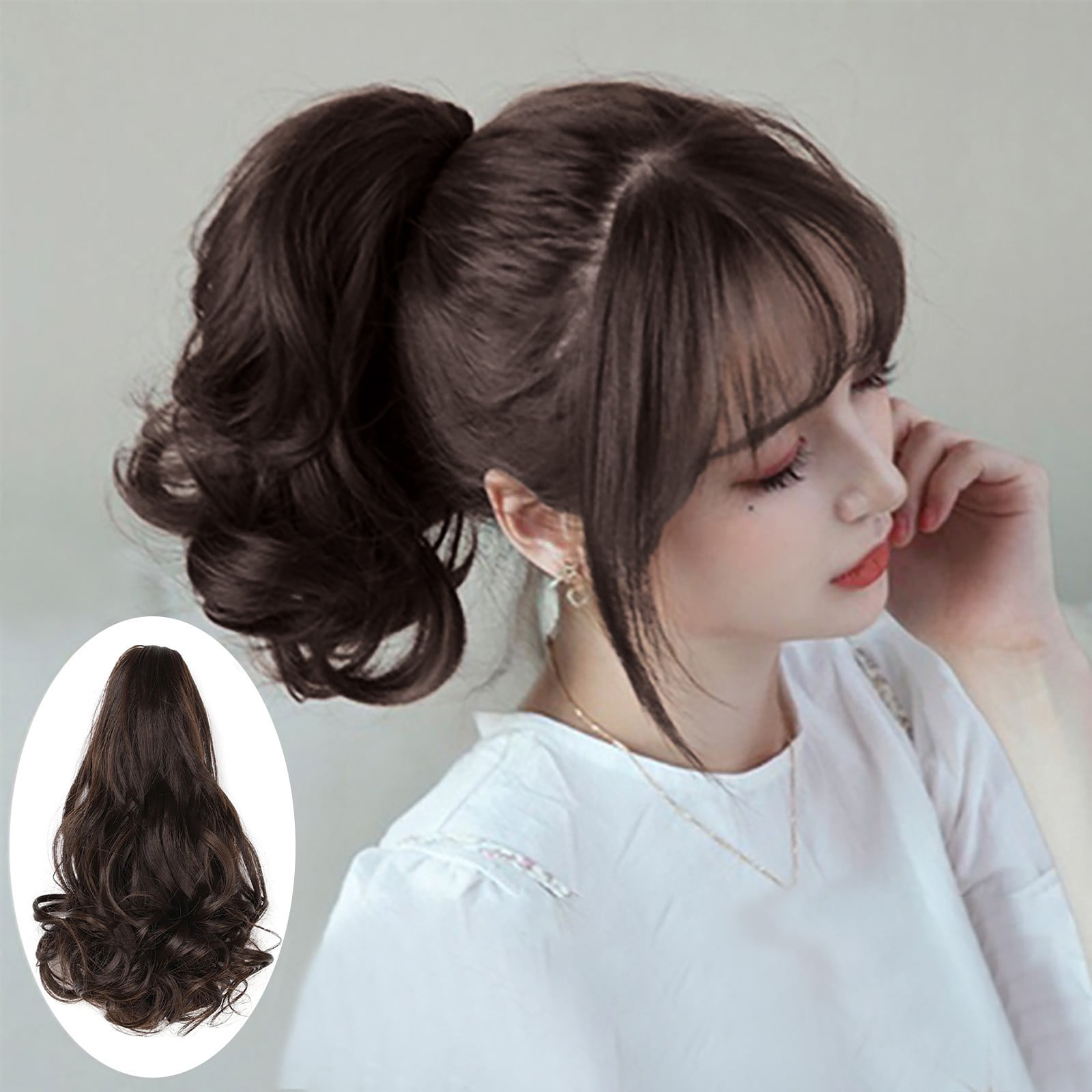 XIAQUJ Short Big Wave Wig Ponytail Women's High Ponytail Fluffy Short ...