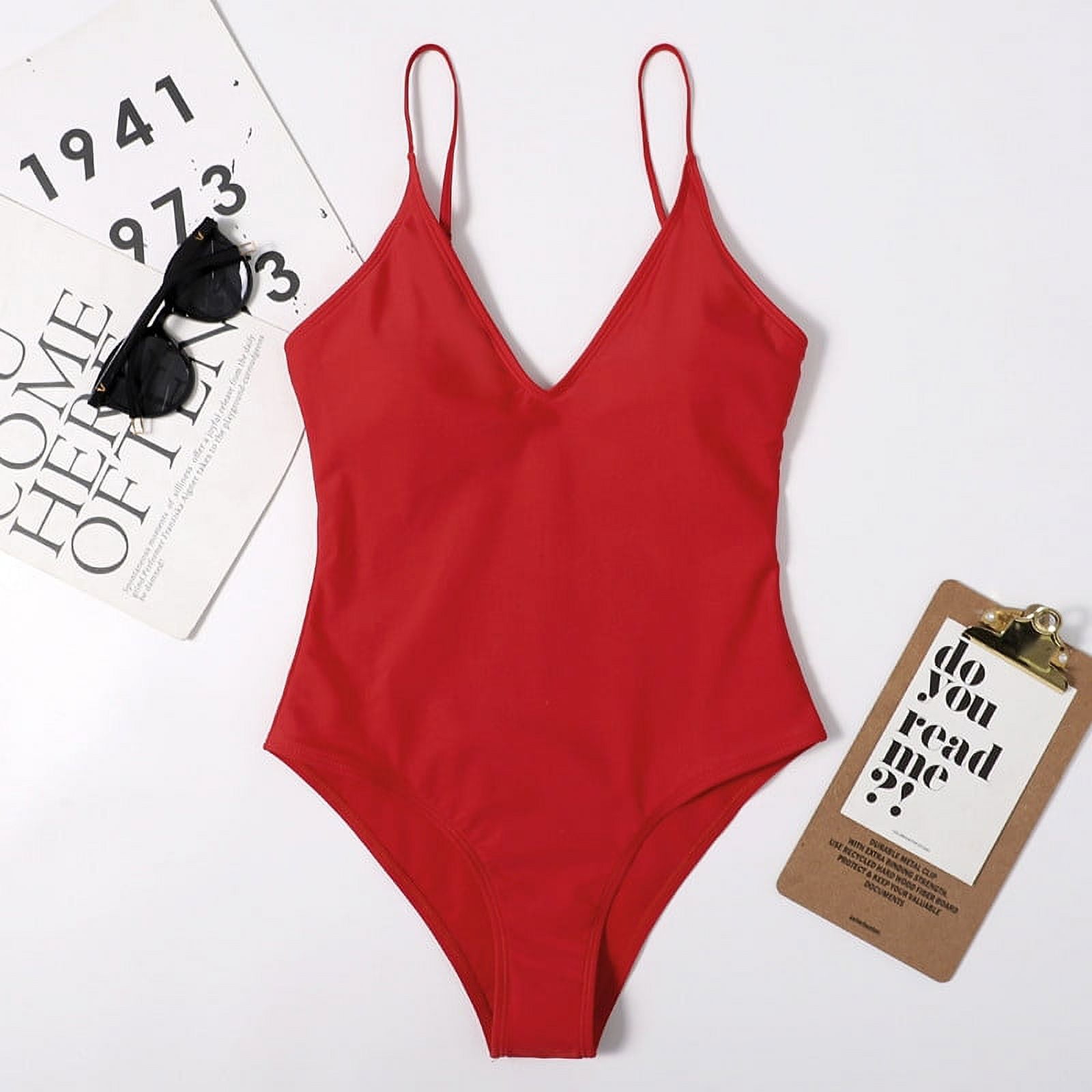 Xiaquj Summer Swimsuit Female One Piece Bikini Sexy Solid Swimsuits One Piece Wine S