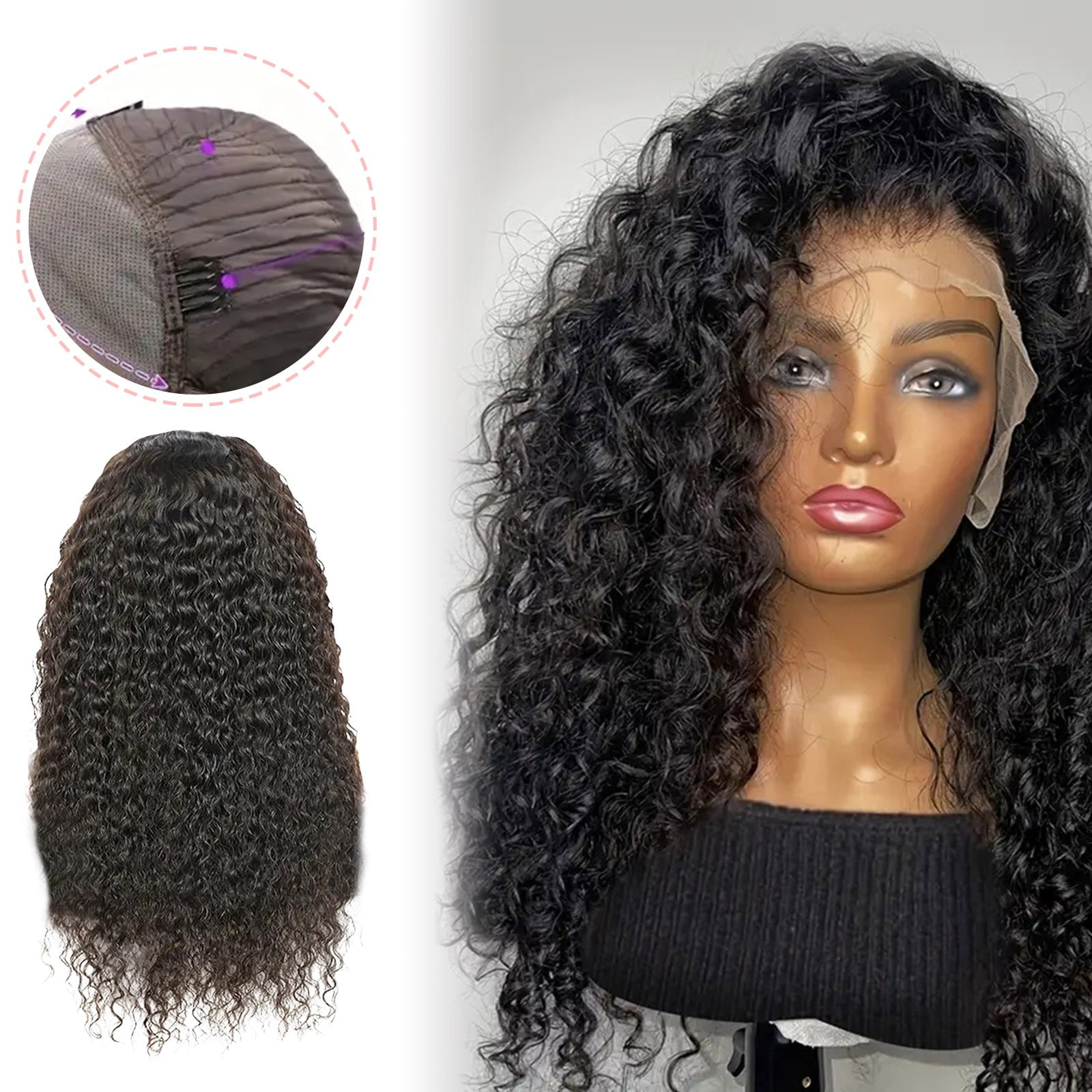 XIAQUJ Women's Long Gradient Gold Wave Wig 26 Inch Middle Curly Wave ...