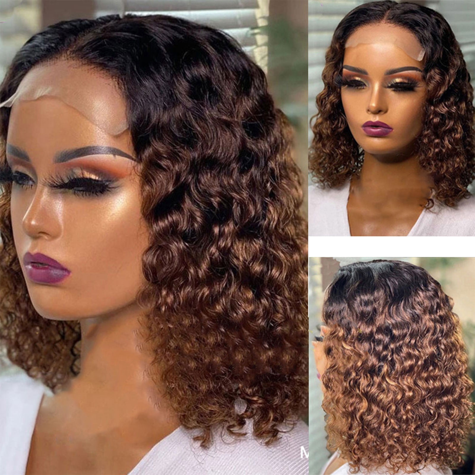 XIAQUJ Women's Short Curly Hair Mixed with Golden Headband Suitable for ...