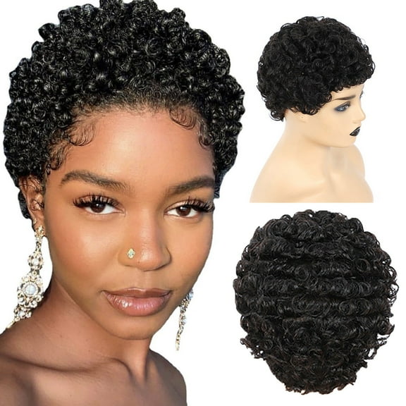 Curly Wigs Human Hair Short Curly Human Hair Wig with Bangs Wigs for ...