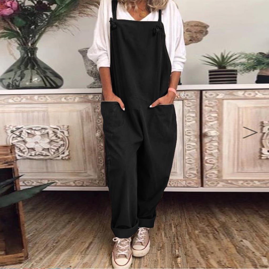 XIAQUJ Womens Plus Size Overalls Casual Loose Dungarees Romper Baggy ...