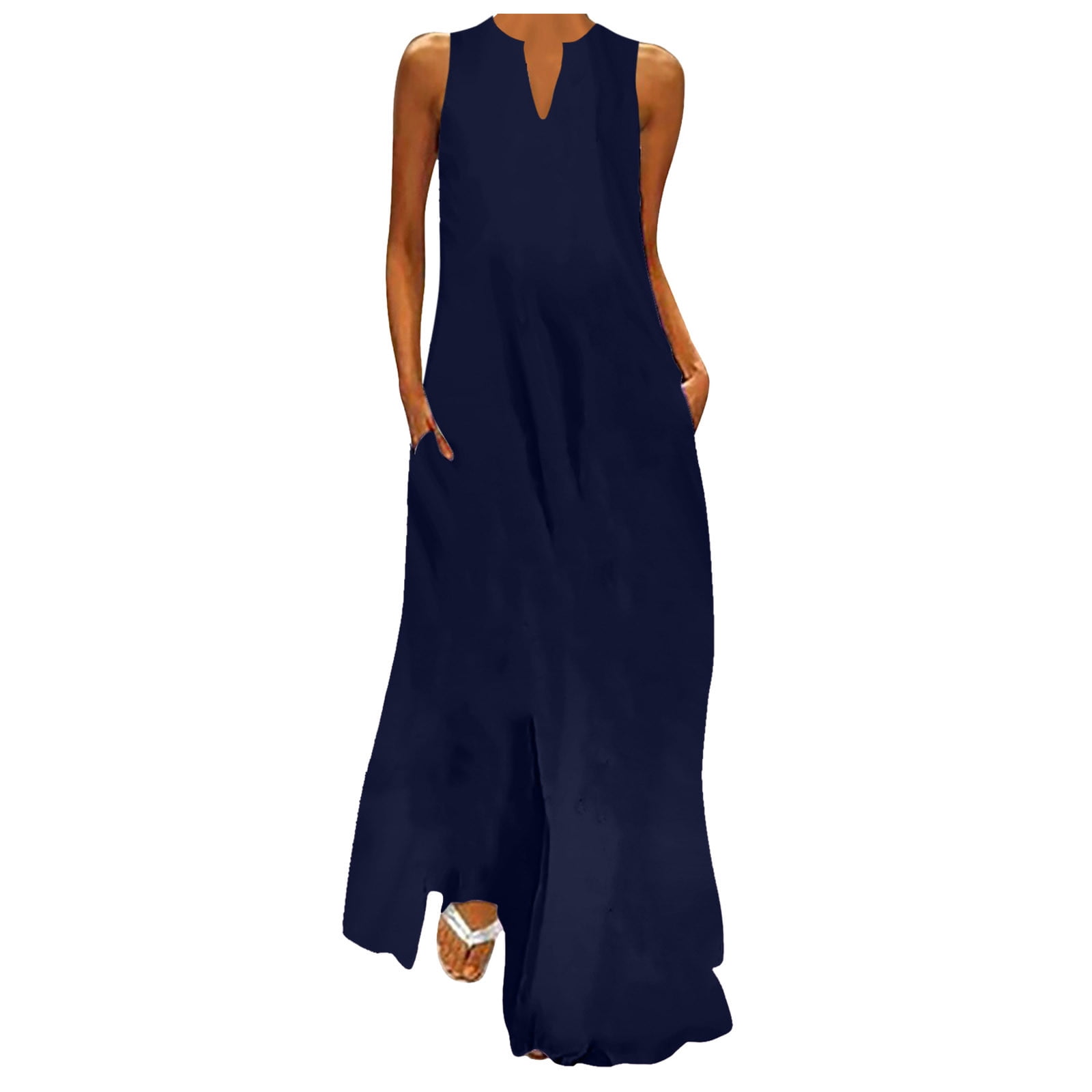 Xiaquj Womens Summer Dress Sleeveless V Neck Maxi Dress Elegant Beach Long Dress Summer Dresses