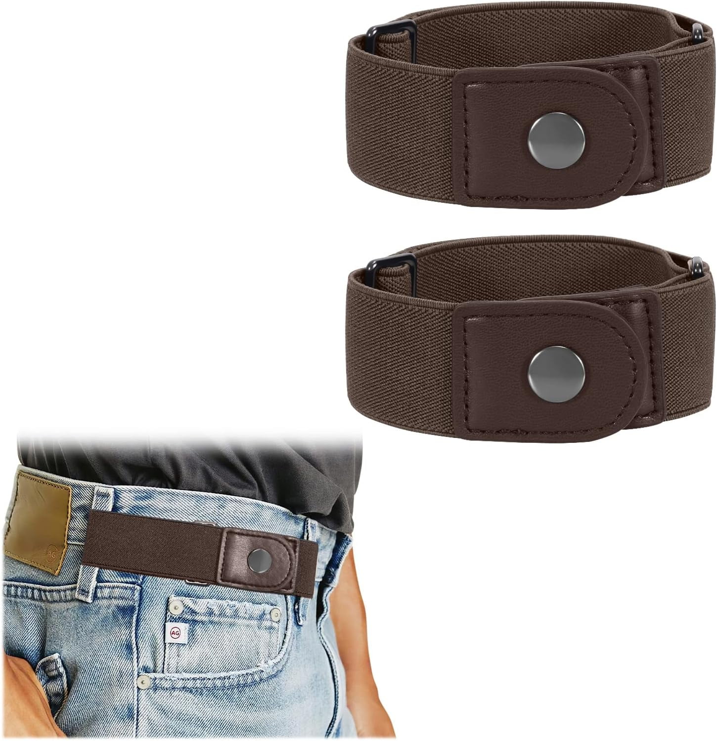 XIATIAN 2 Men 2 Loop No Buckle Elastic Belt for Women Men Stretch Belt ...