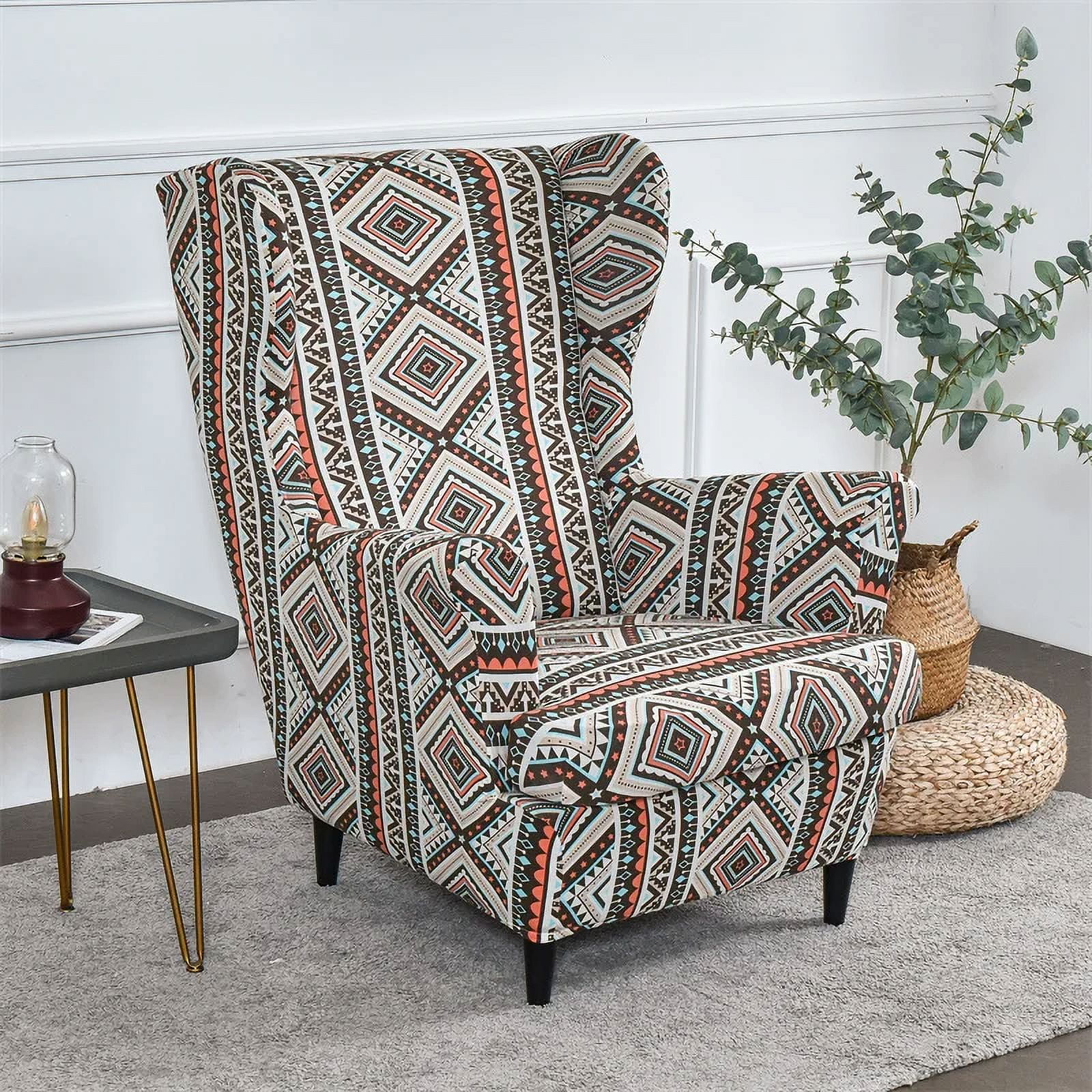 XIATIAN Bohemian Wing Chair Covers Elastic Sloping King Back Armchair Slipcover Relax Single ...