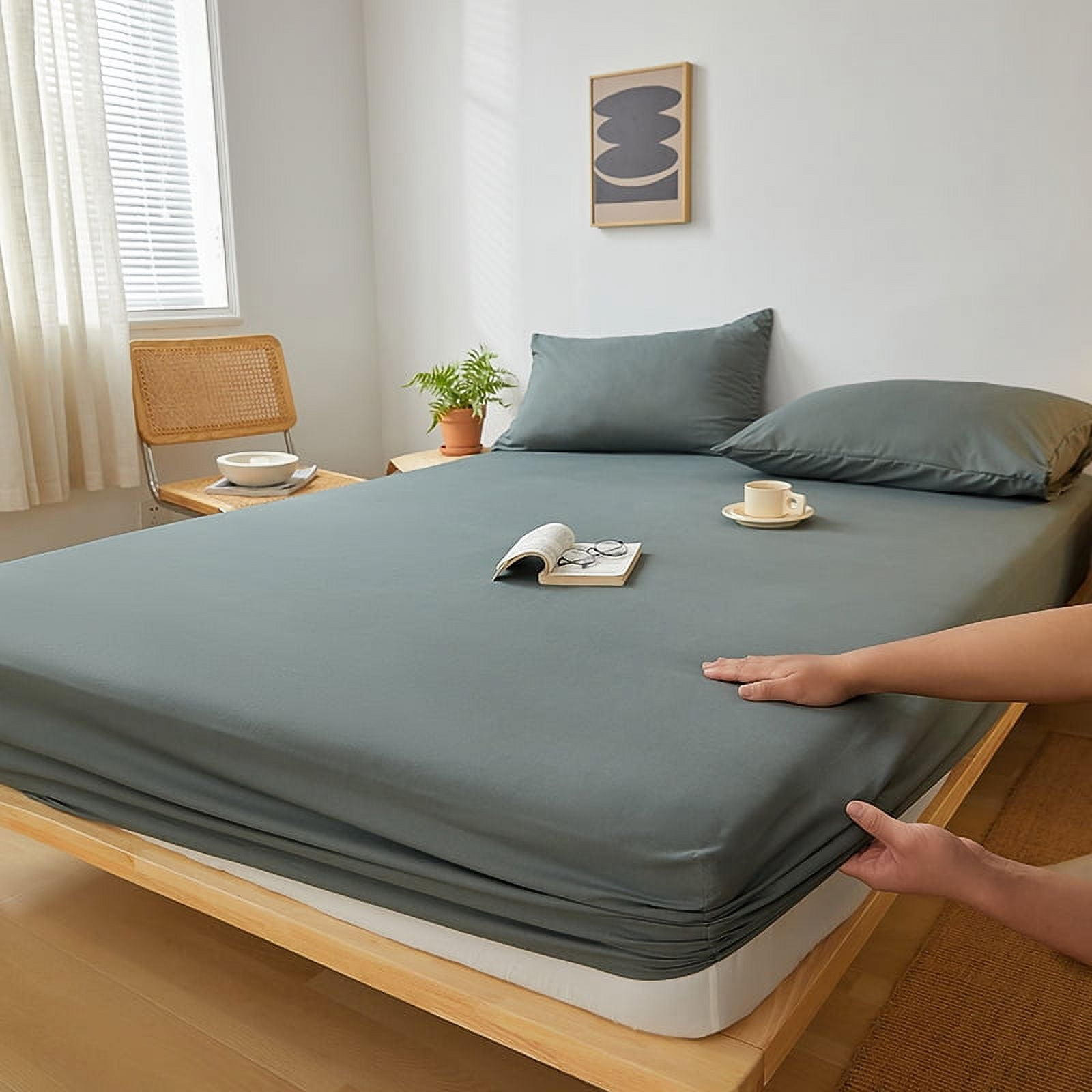 XIATIAN Cotton Fitted Sheet with Elastic Bands Non Slip Adjustable ...