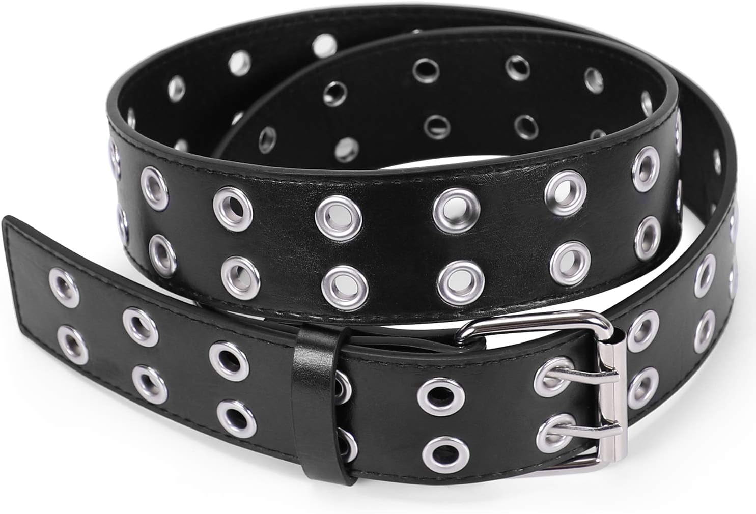 XIATIAN Double Grommet Belt for Women Men PU Leather Double Prong Buckle Vintage Punk Rock Jeans ...