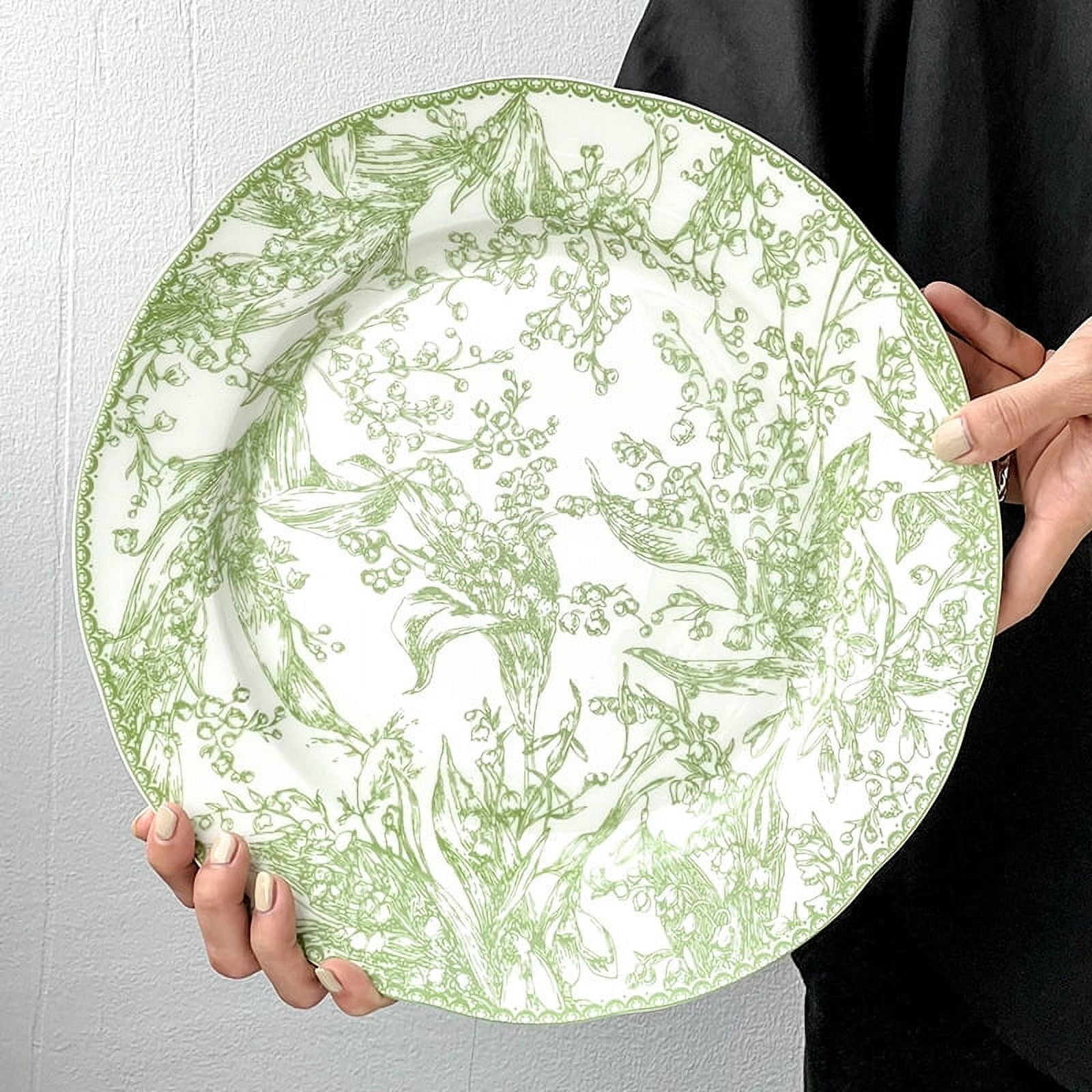XIATIAN European Style Jade Green Suzuran Ceramic Plate French Exquisite Bone China Western ...