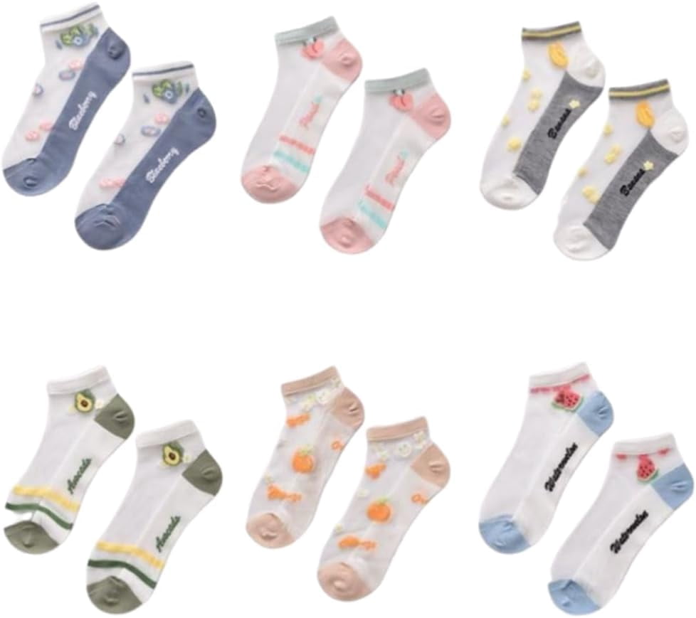 XIATIAN Kawaii Multi Colored Cute Fruit Mesh See Through Ankle Socks ...