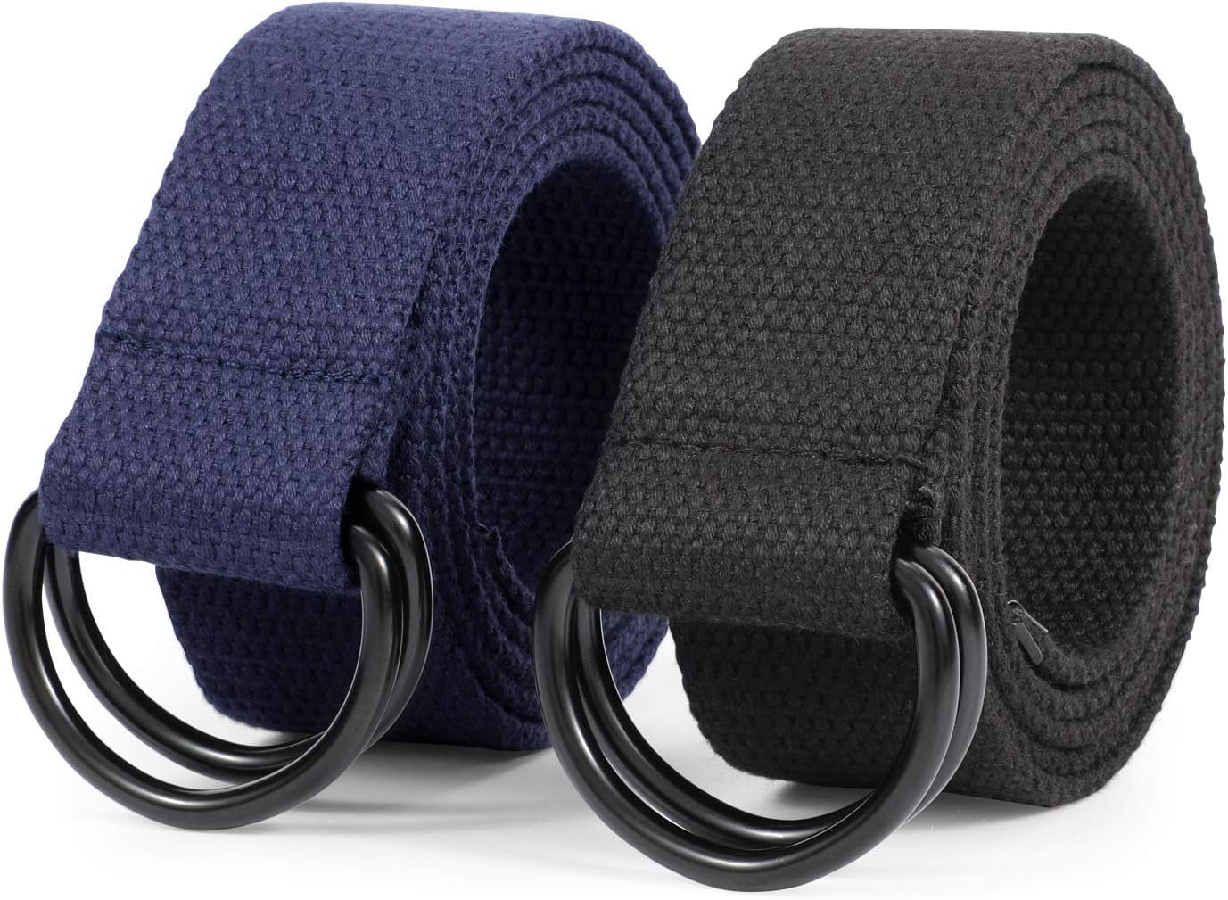 XIATIAN Men Canvas Belt Web Fabric Casual Belt with Black Double D-ring 1 1/2" Wide Set of 2 ...