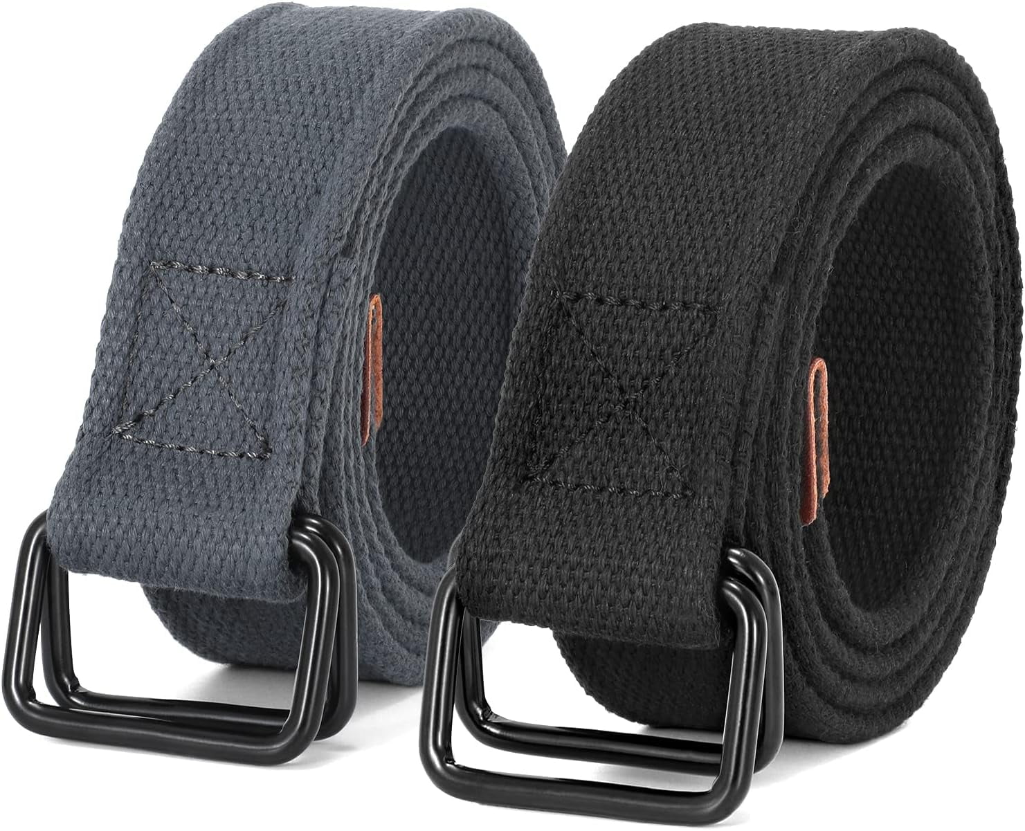 XIATIAN Men Canvas Fabric Belts Casual Web Cloth Belts with Black Double Ring Buckle 2 Pack ...