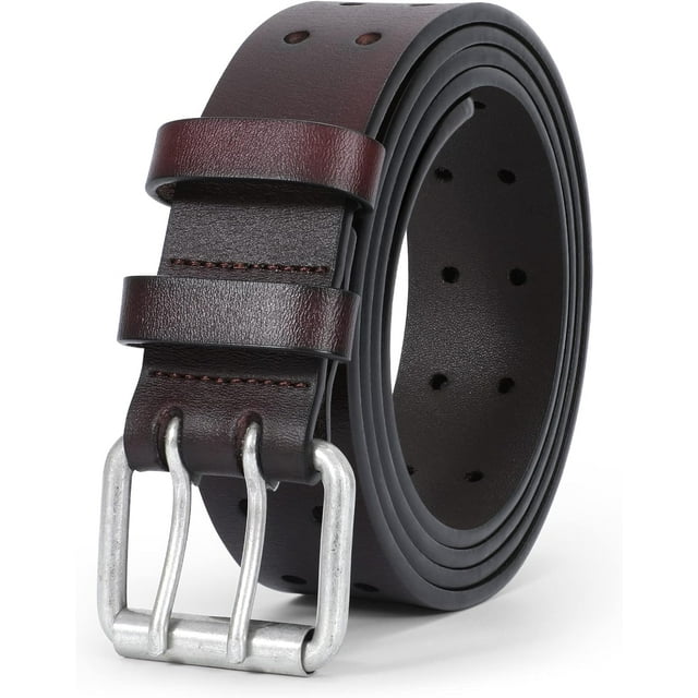 XIATIAN Men Double Prong PU Leather Belt Casual Work Heavy Duty Belt Double Grommet Holes Belt ...