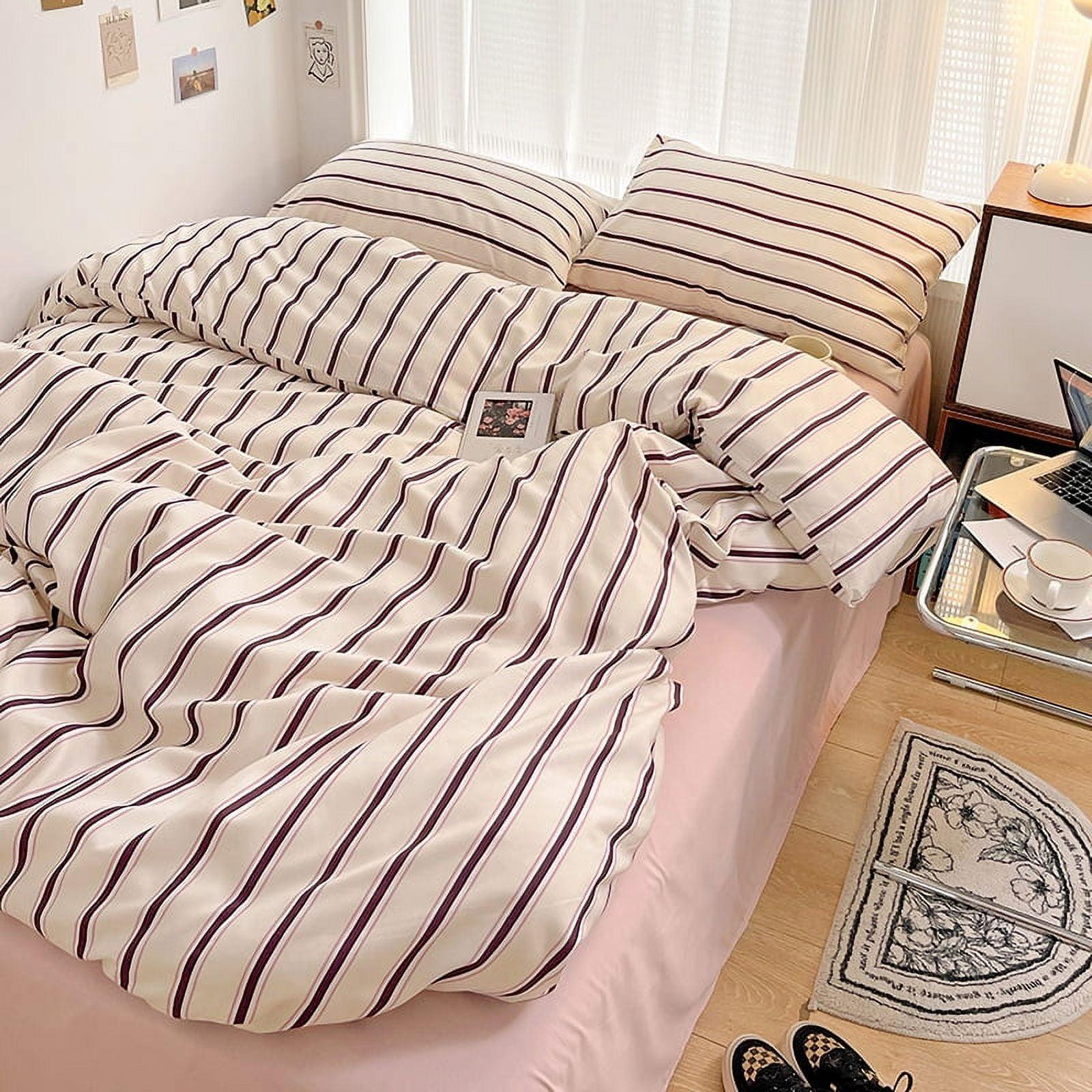 XIATIAN Nordic Sling Bed 150 Bedding Sets Stripes Duvet Cover Set Quilt ...
