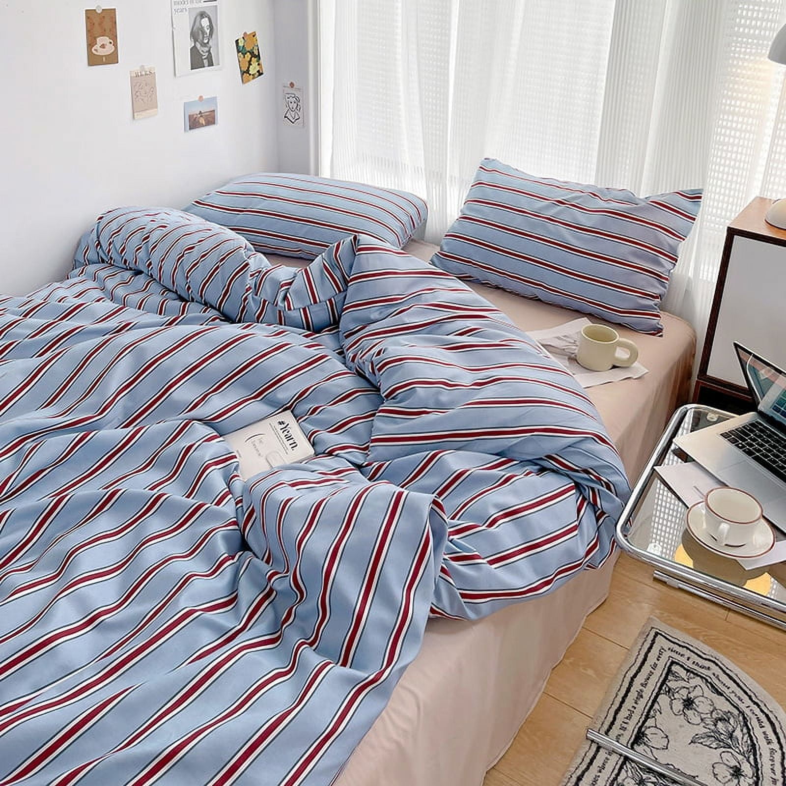 XIATIAN Nordic Sling Bed 150 Bedding Sets Stripes Duvet Cover Set Quilt ...