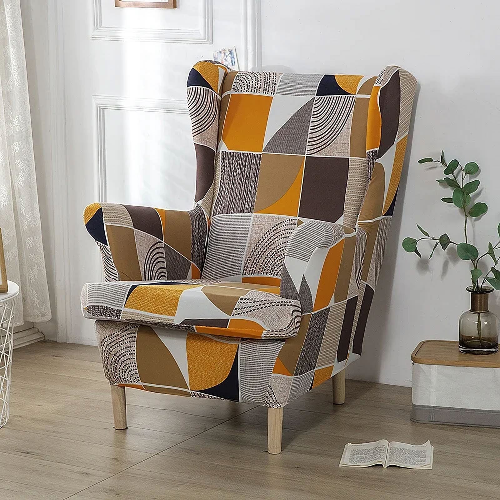XIATIAN Printed Relax Wing Chair Cover Stretch Spandex Wingback ...