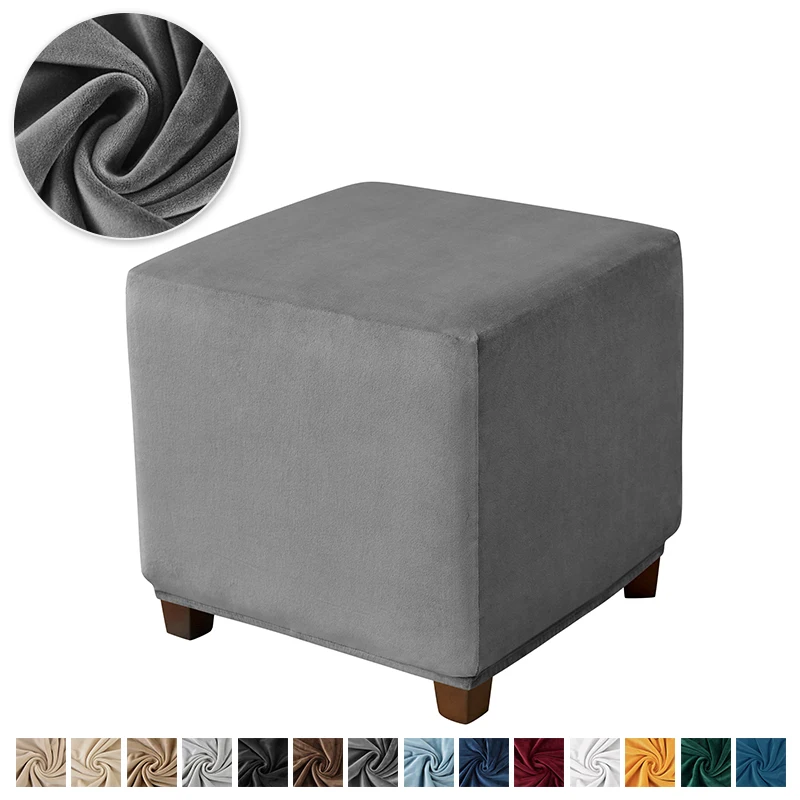 XIATIAN Velvet Elastic Ottoman Cover Square Rectangle Footstool Cover ...