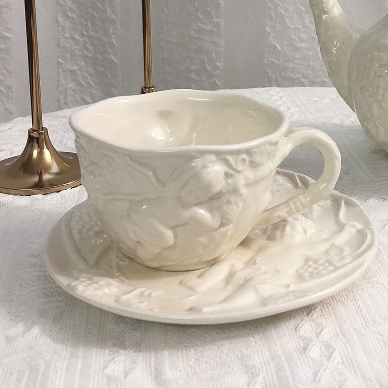 XIATIAN Vintage Embossed Coffee Cup and Saucer Set European Court Style ...