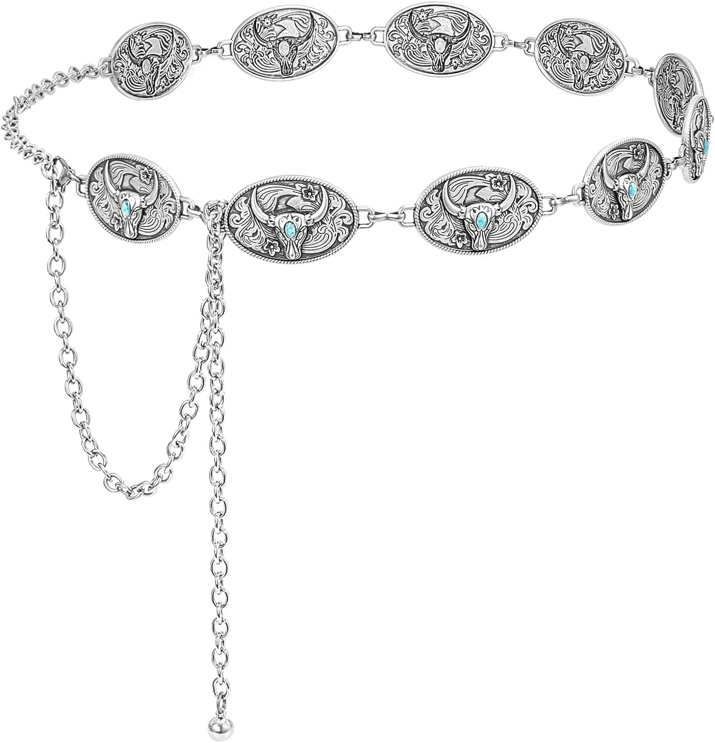 XIATIAN Women Concho Chain Belt Metal Link Western Cowgirl Turquoise ...