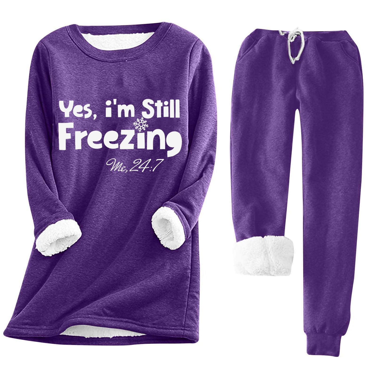 XIAfhje 2 Piece Outfits Women Clearance Winter Lounge Wear Sets Fleece ...