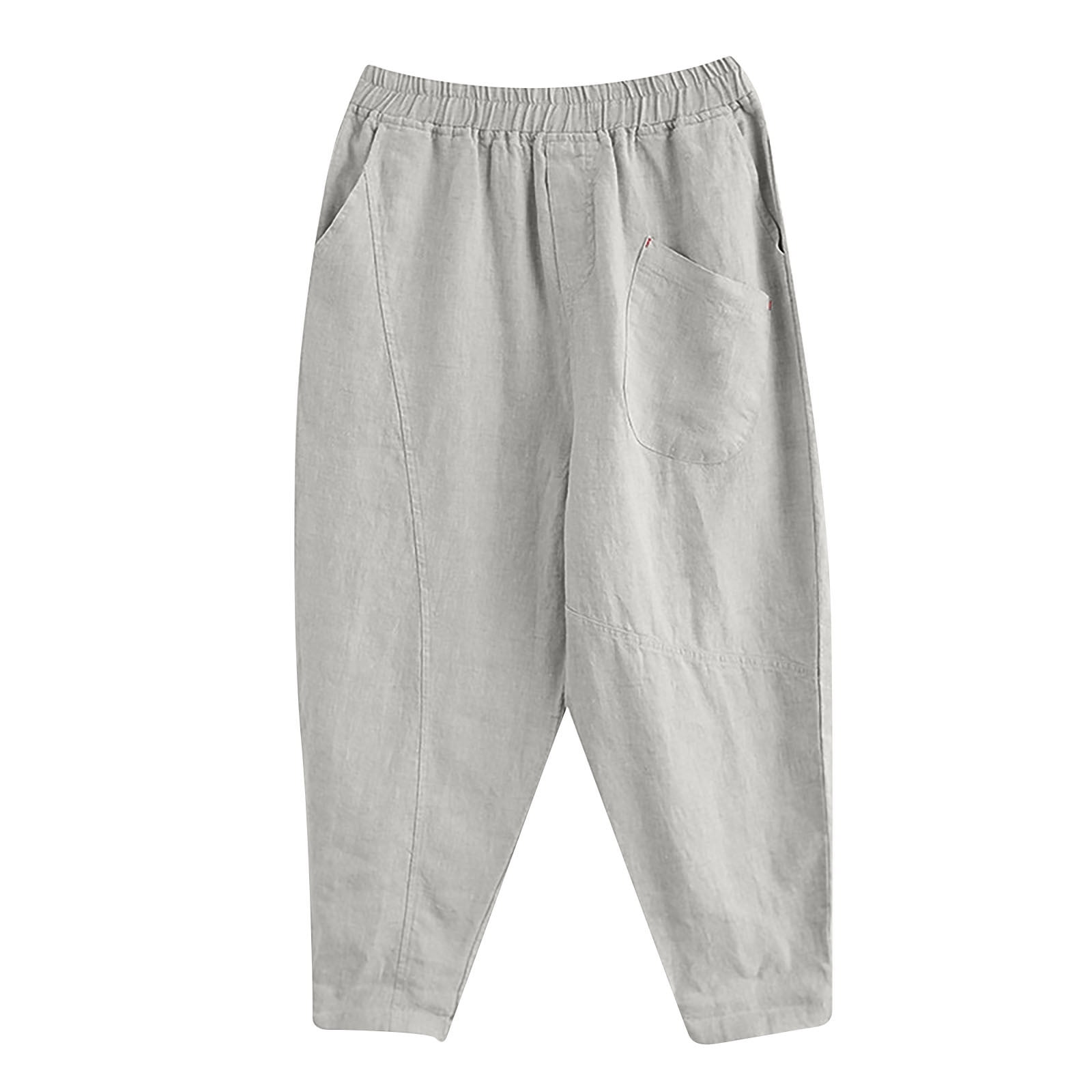 XIAfhje Linen Pants Women Palazzo Pants Fashion Plus Size Drawstring ...