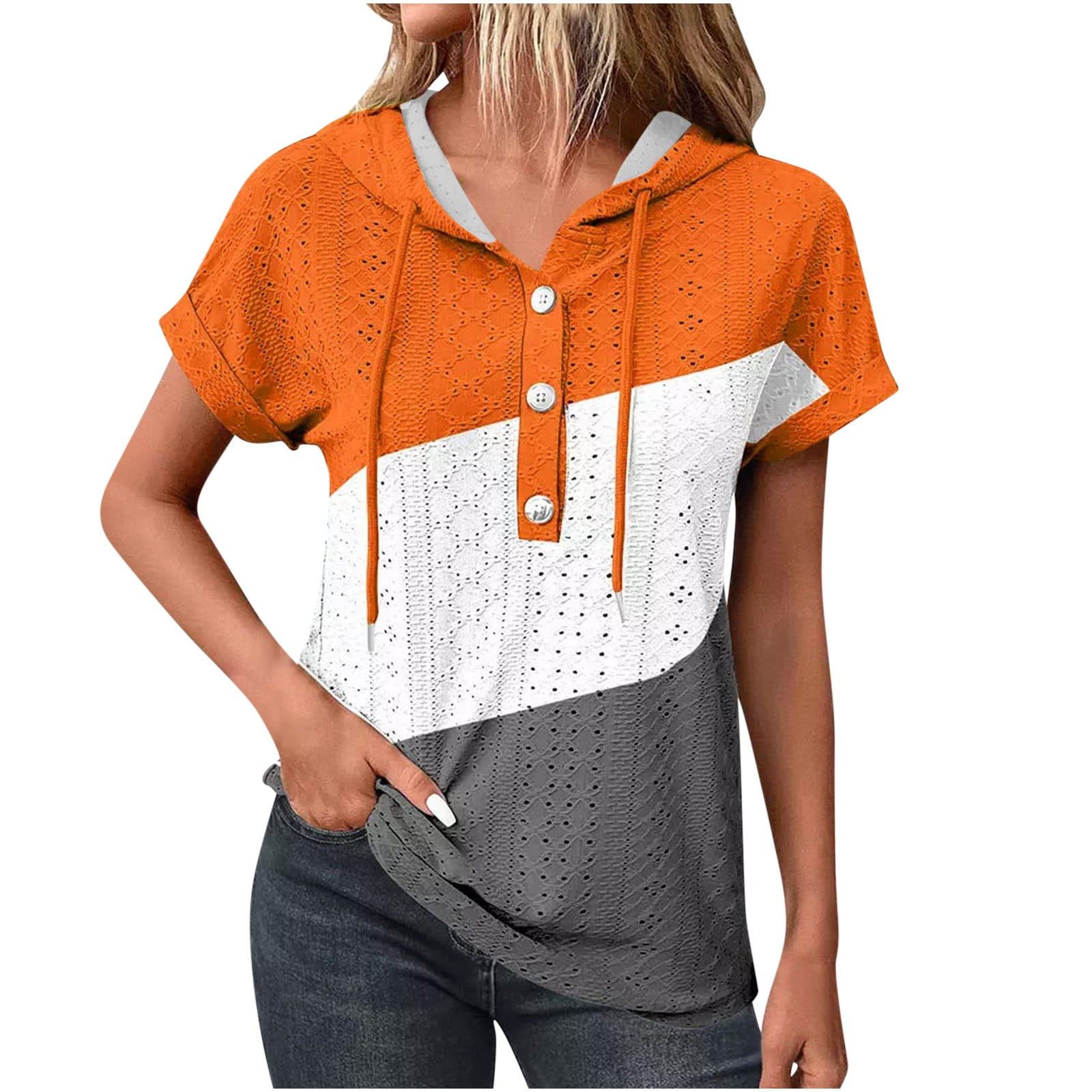 XIAfhje Summer Tops for Women Elegant Short Sleeve V Neck Hollow Tops ...