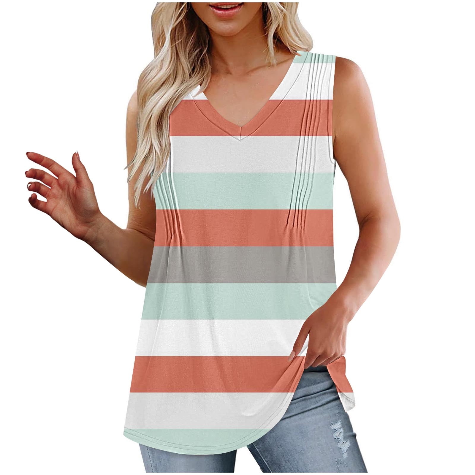 XIAfhje Womens Tank Tops Summer Tops 2024 Loose Sleeveless Tops V Neck ...