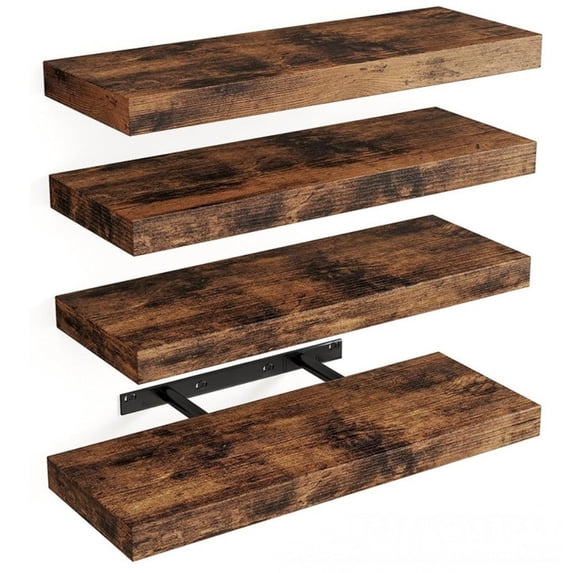 XIBUFE 15.8" Floating Wall Shelves,Rustic Brown Wood Wall Shelf Set of ...