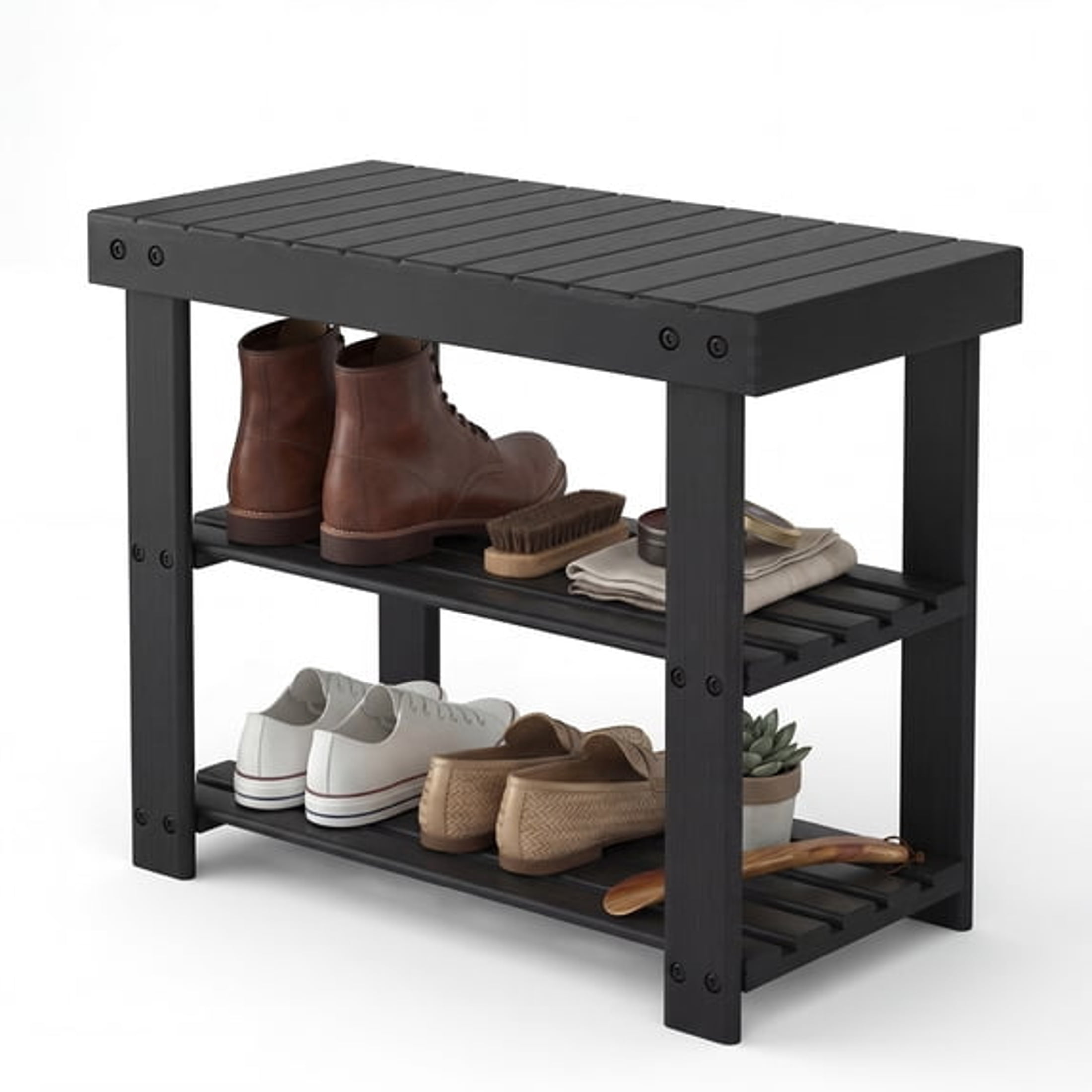 XIBUFE 19-In Bamboo Shoe Rack & Bench,3-Tier 280 lb Capacity Storage ...