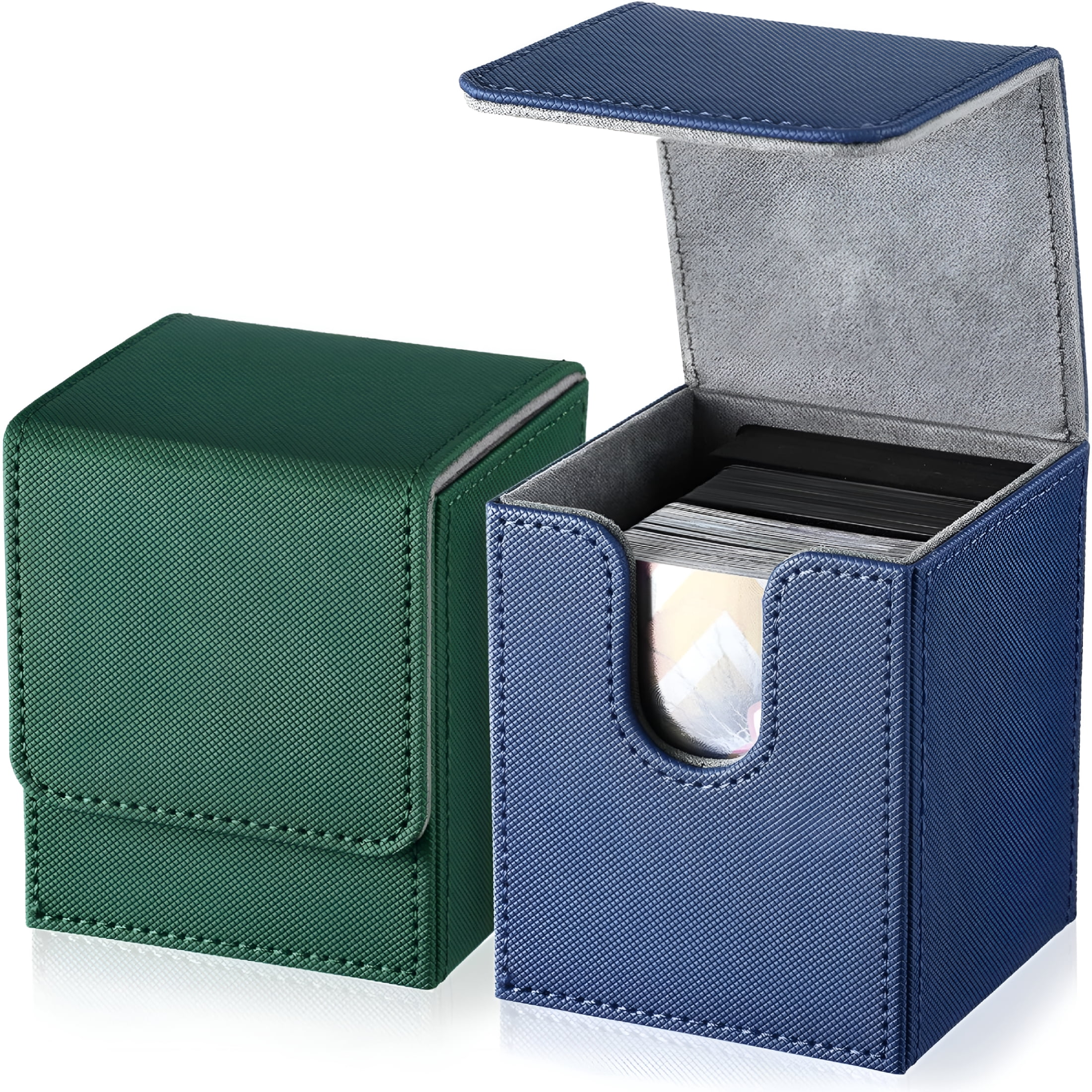 XIBUFE 2 Boxes Leather Deck Card Boxes Large Size Fit 100 Plus Sleeved ...