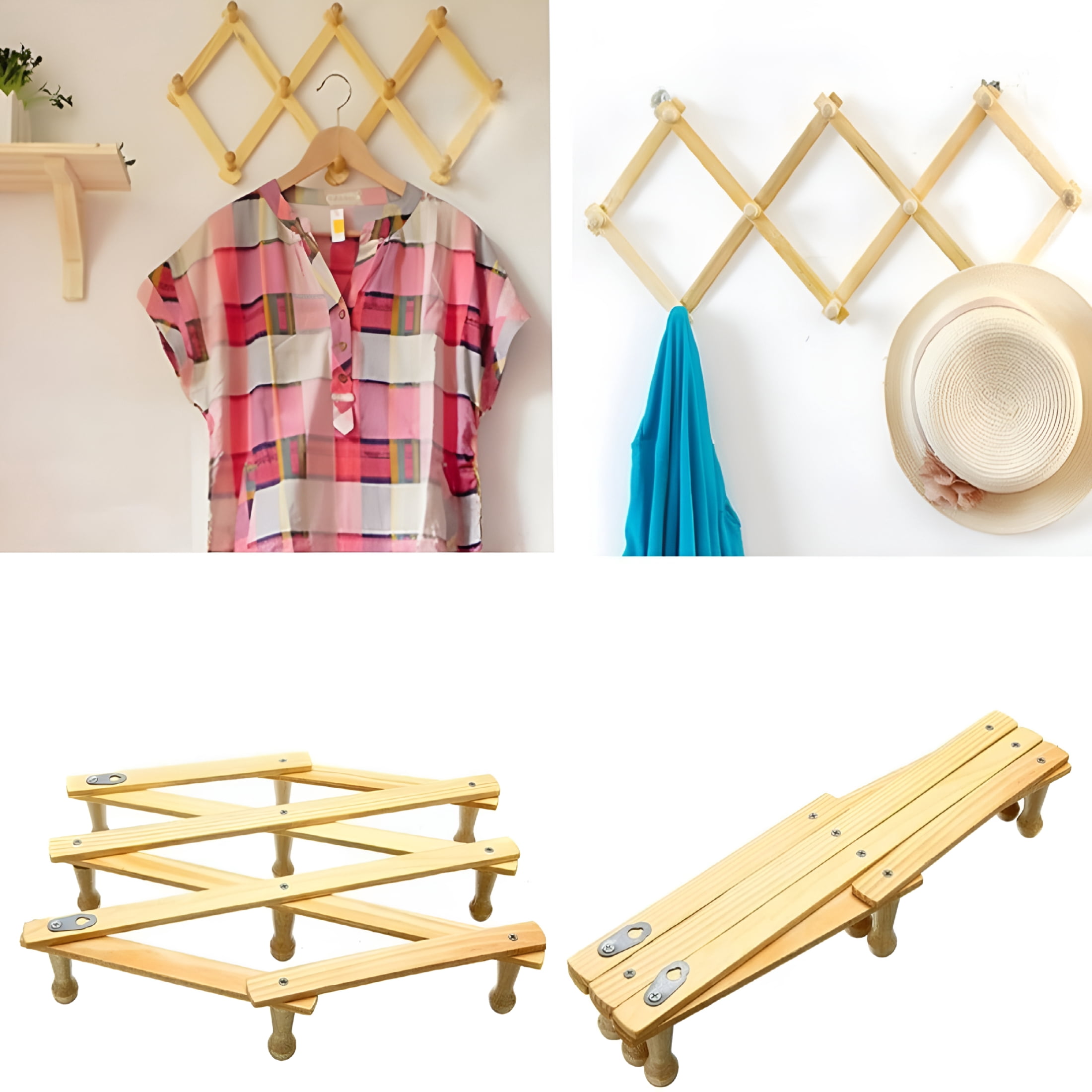 XIBUFE 2 Pack 10 Hook Coat Hooks,Wooden Expanding Accordion Style Wall ...